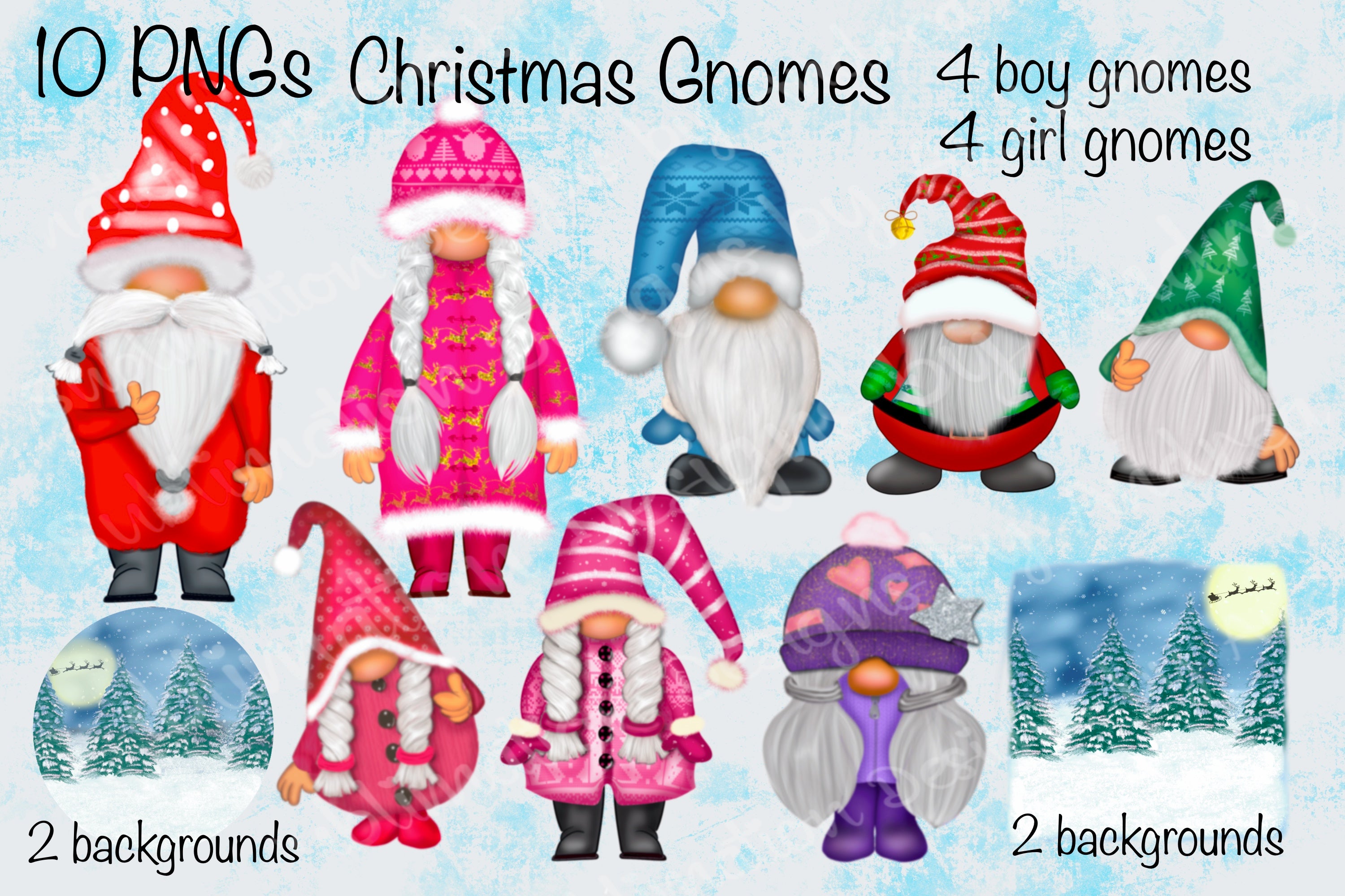 Christmas gnome clipart, 8 gnomes plus 2 free backgrounds. 10 PNG files ...