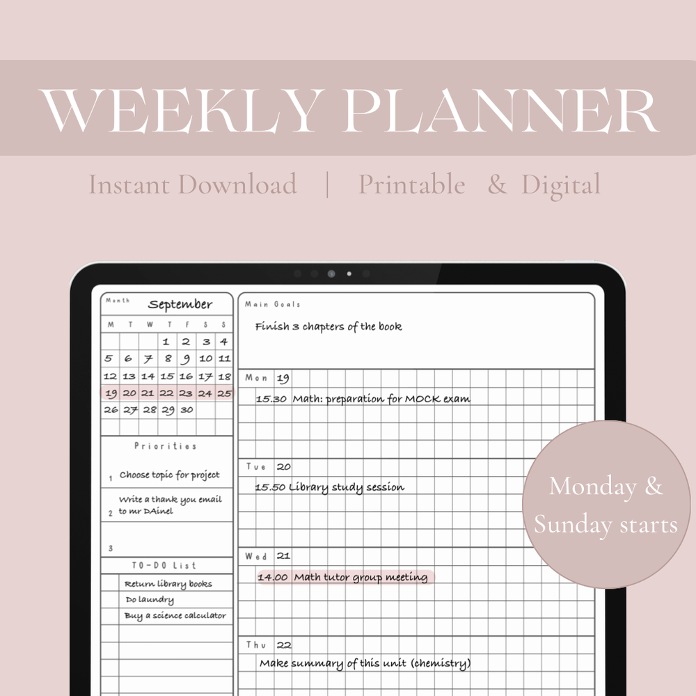 10 minute weekly planner - Payhip