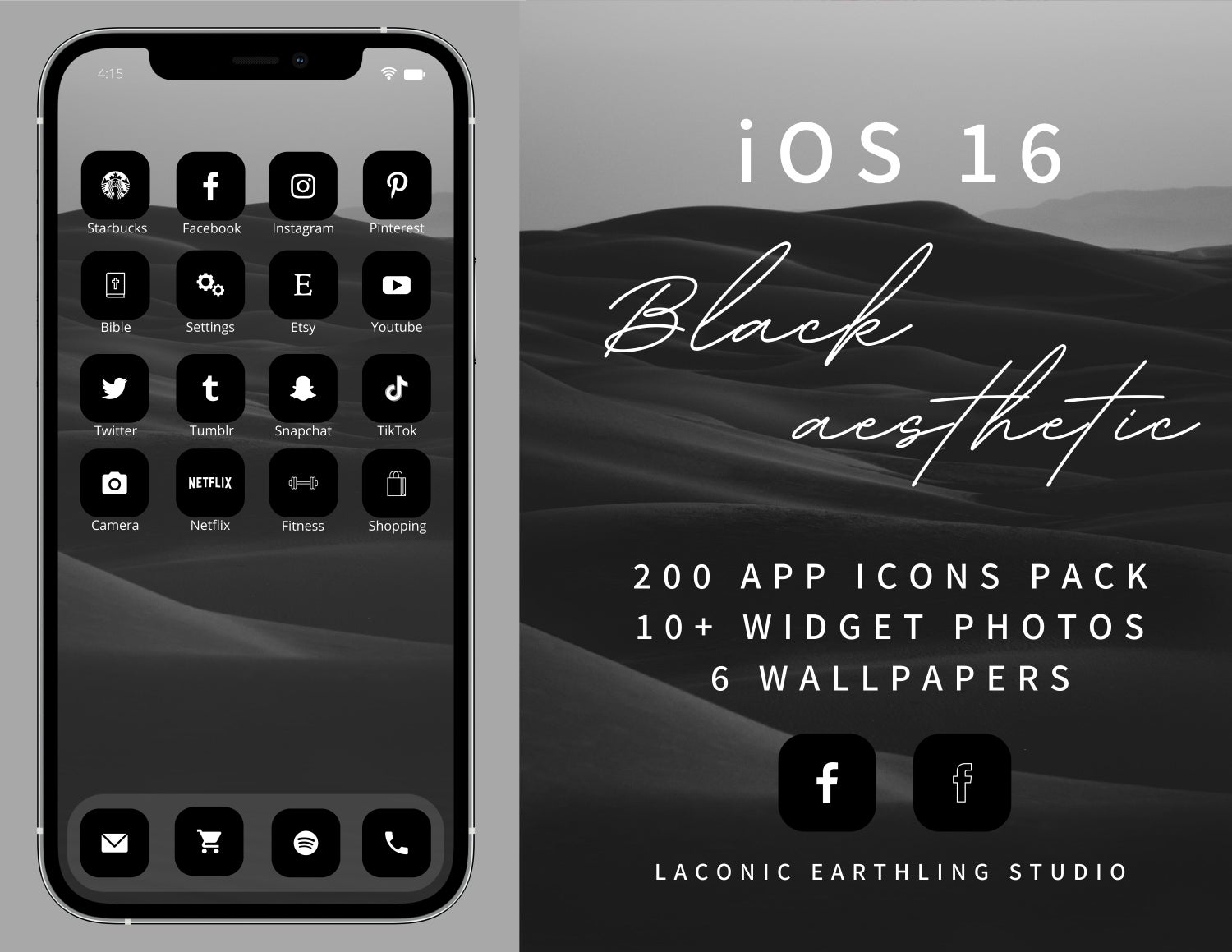 iOS 16 Black Aesthetic App Icons Pack - Payhip