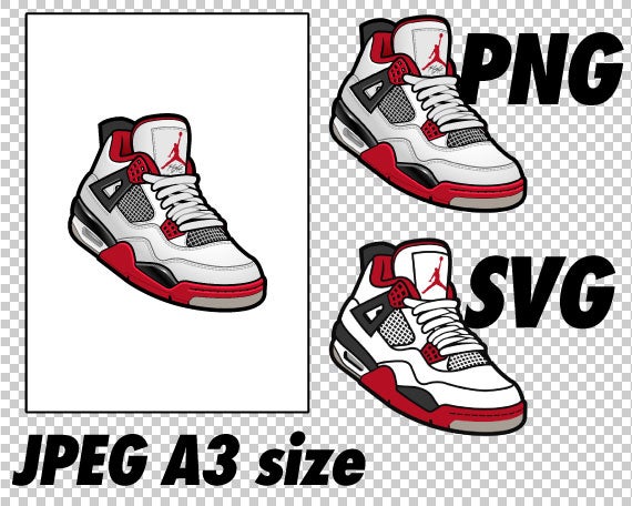 Air Jordan 4 Fire Red JPEG PNG SVG right & left shoe bundle - Payhip