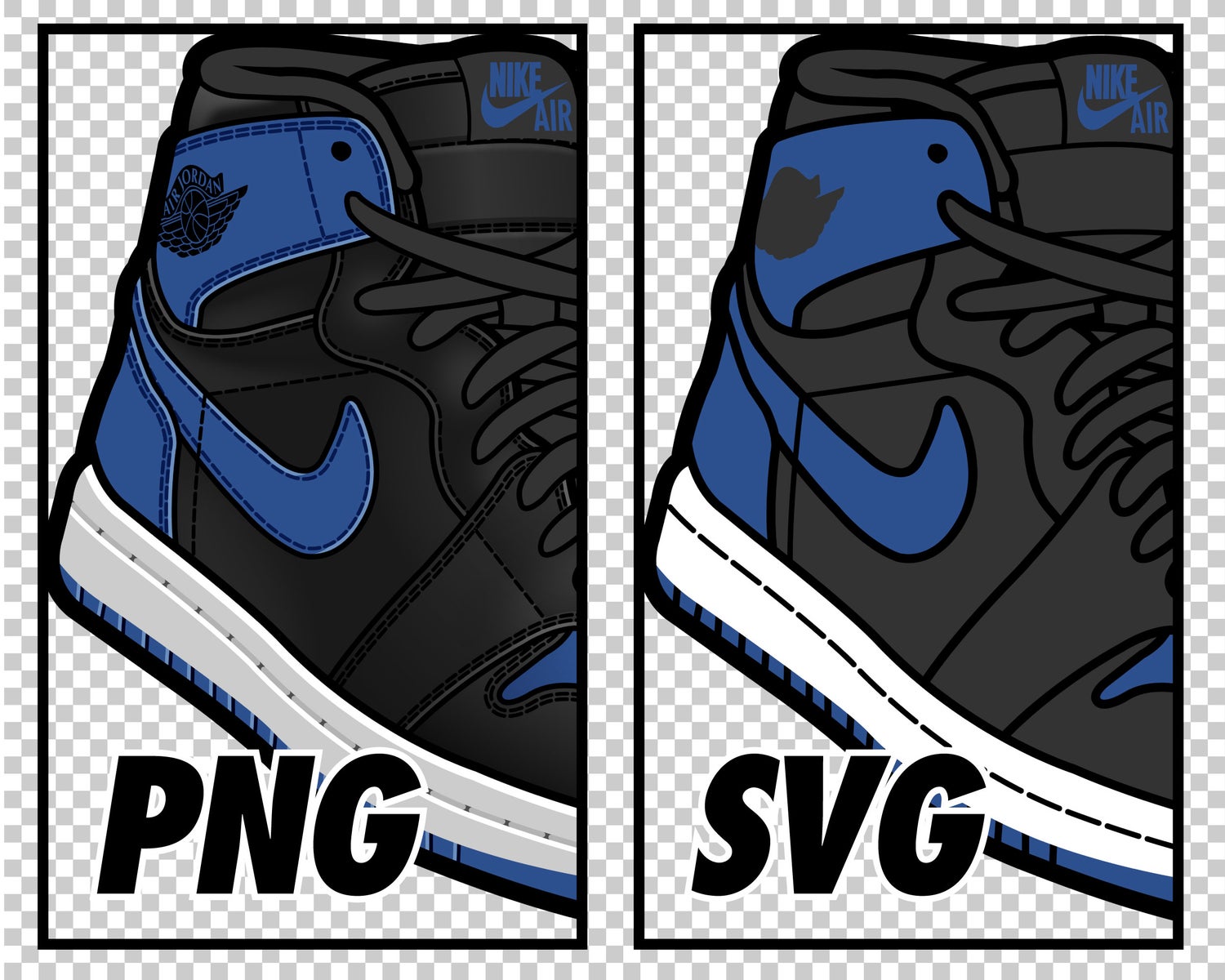 Air Jordan 1 Black Royal JPEG PNG SVG right & left shoe bundle - Payhip