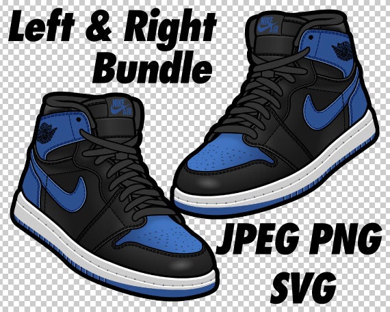Air Jordan 1 Black Royal JPEG PNG SVG right & left shoe bundle - Payhip