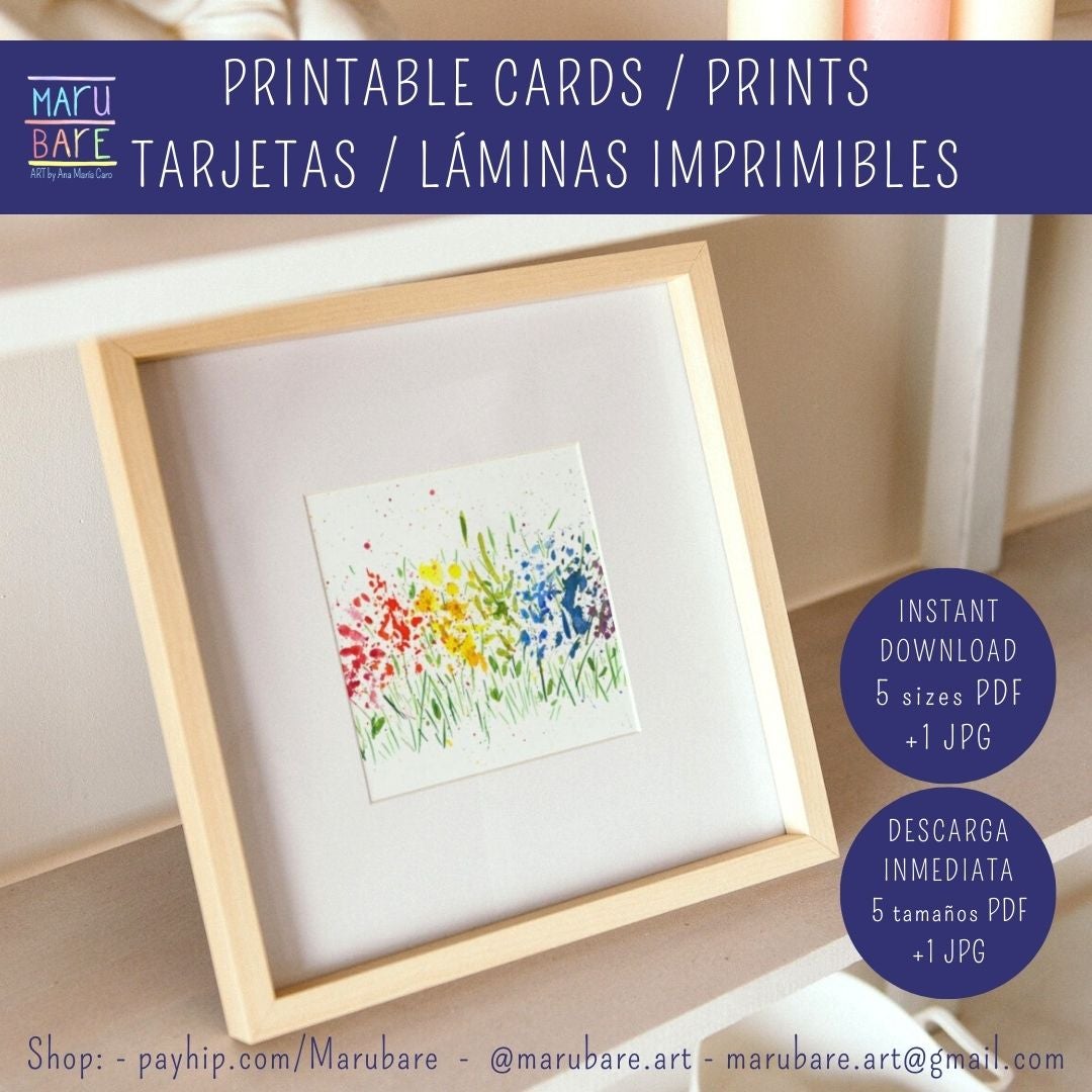Rainbow flowers cards / prints (PDF/JPG downloadable files) - Payhip