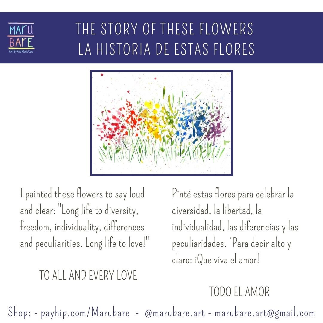 Rainbow flowers cards / prints (PDF/JPG downloadable files) - Payhip