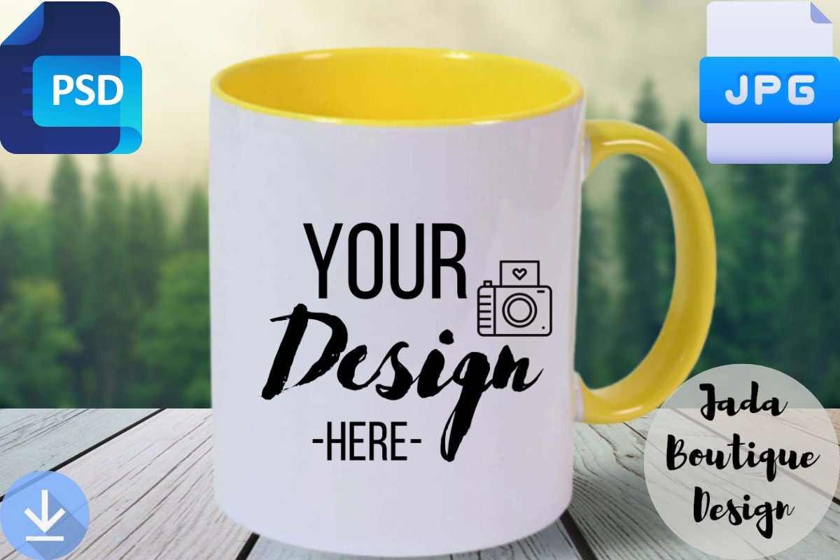 Yellow Mug Mockup 11 Oz Yellow Handle - Payhip