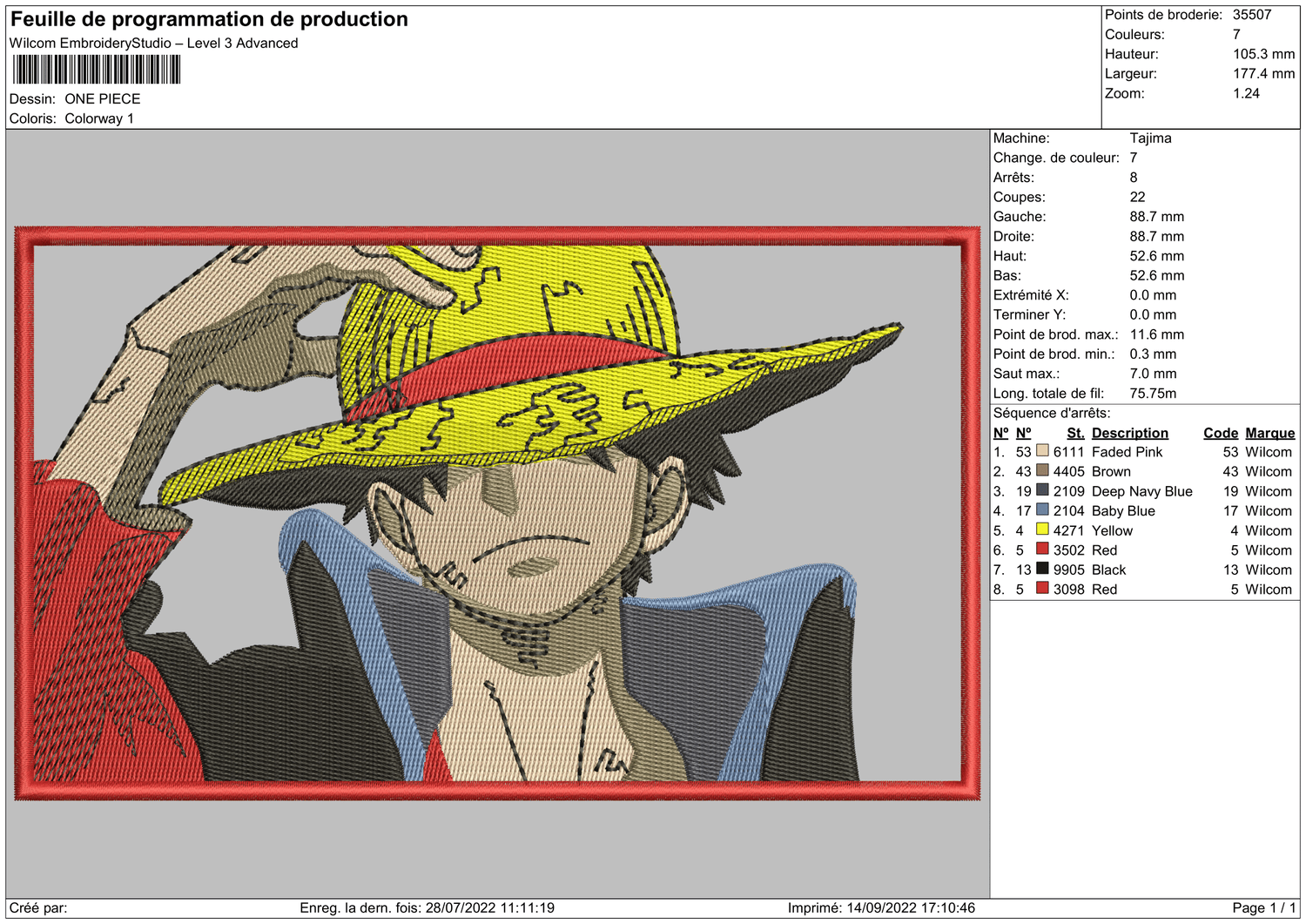 Monkey D. Luffy - ONE PIECE embroidery design, anime embroidery design ...