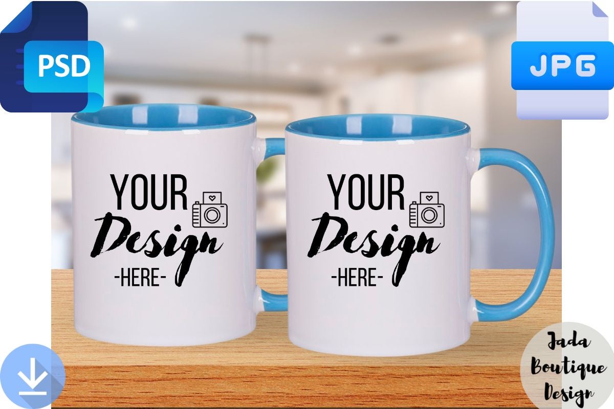 Light Blue Couple Handle Mugs Mockup, Combo Mug Mockup - Payhip