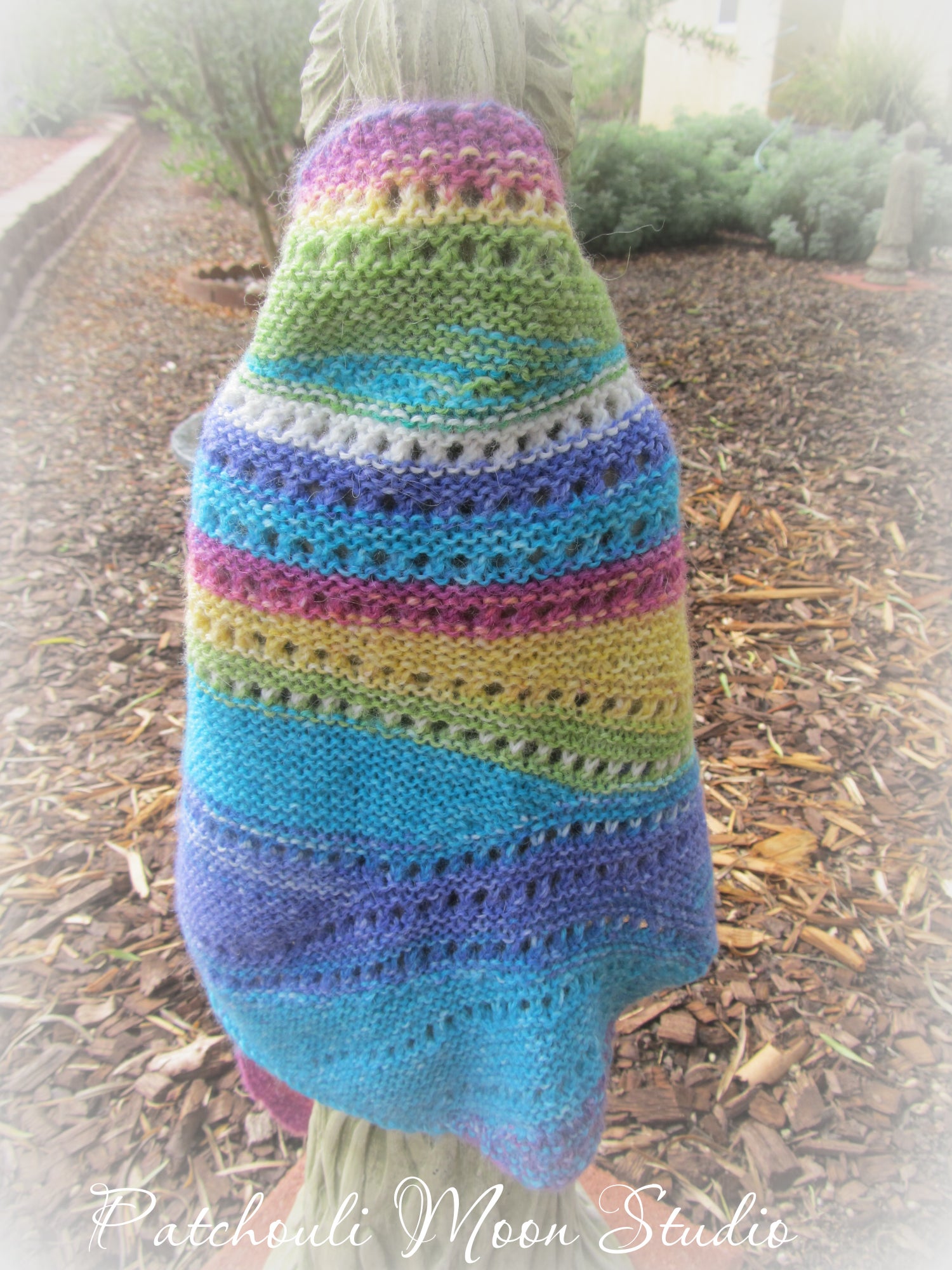 Hand Knit Shawl or Scarf in Bright Variegated Yarn - Payhip