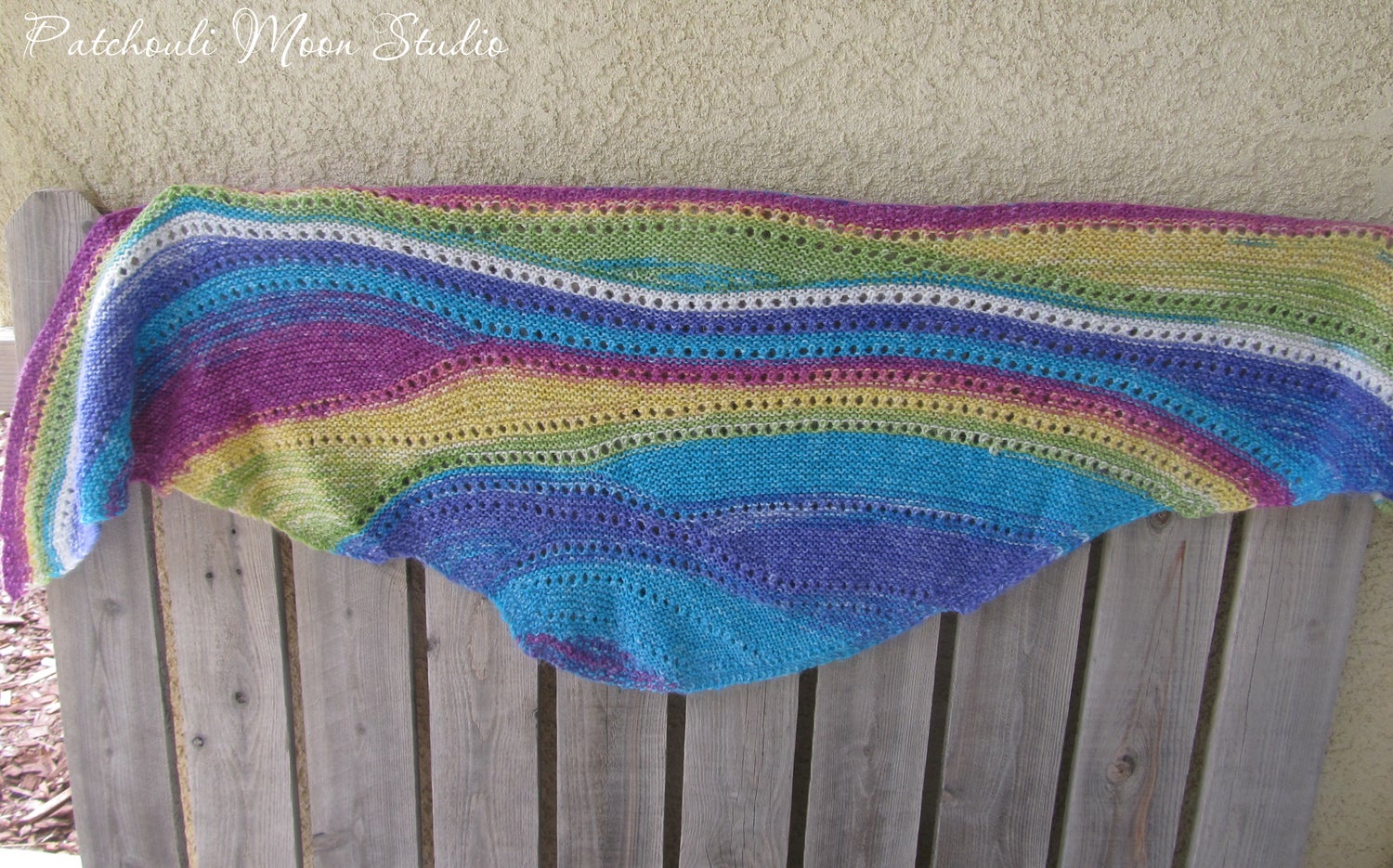 Hand Knit Shawl or Scarf in Bright Variegated Yarn - Payhip