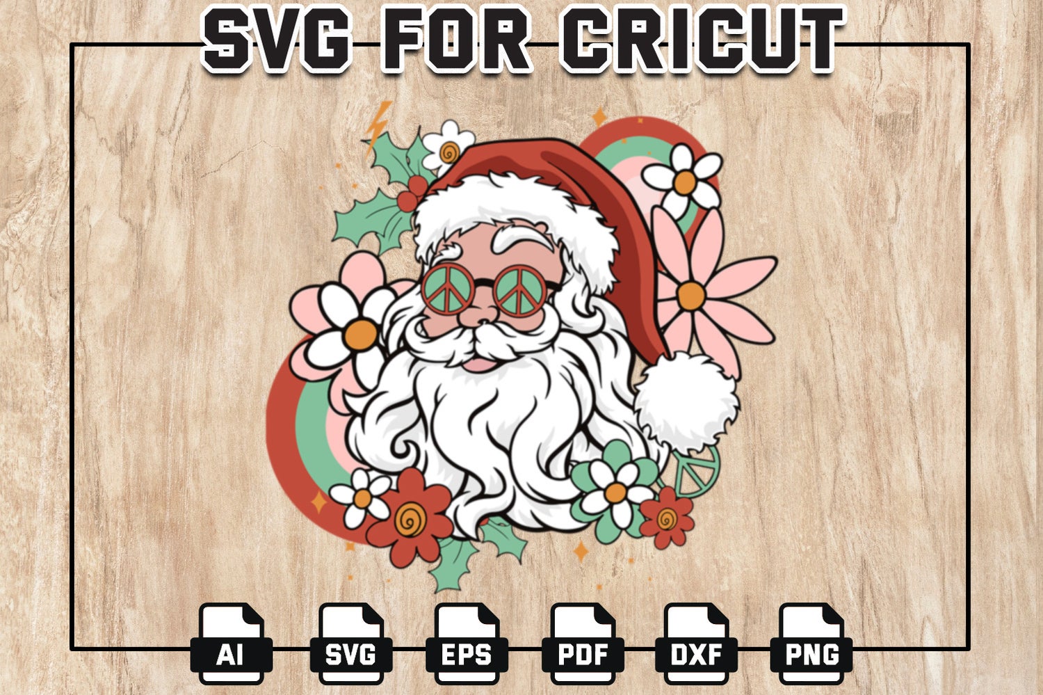 Hippie Santa Svg, Retro Christmas Png, Retro Santa Design, Groovy ...