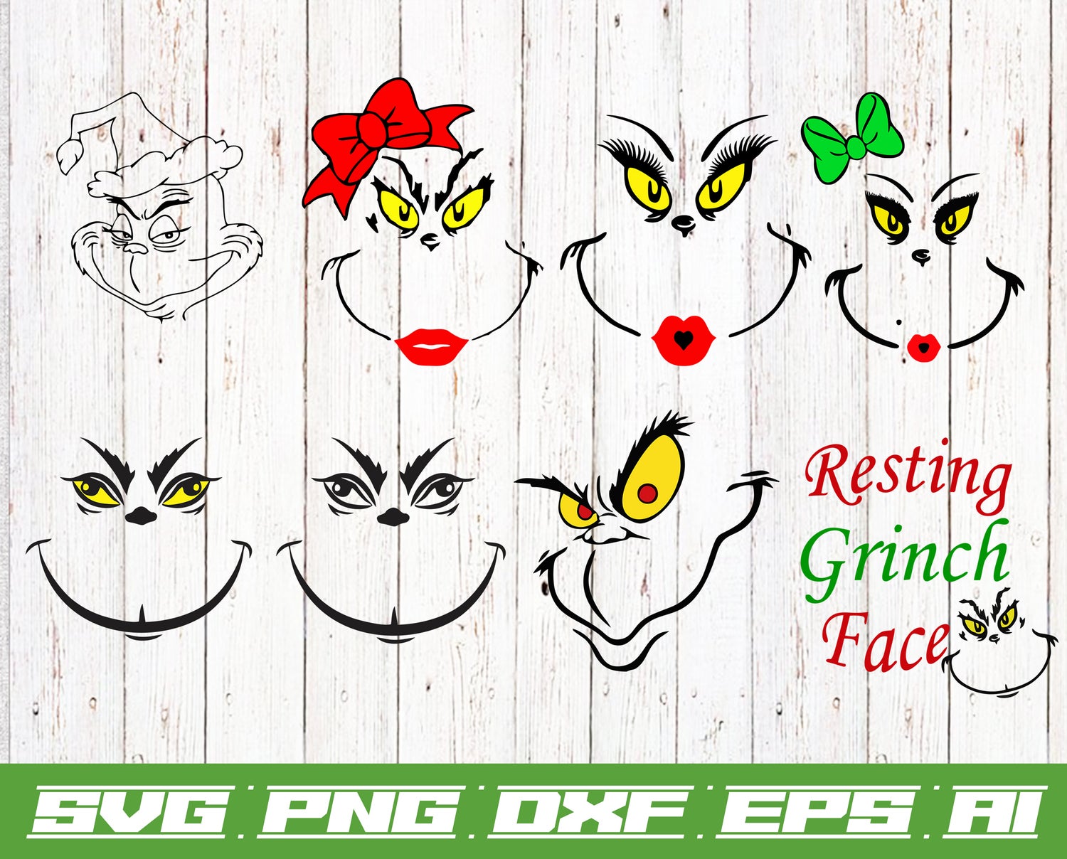 Grinch SVG, PNG, DXF, EPS, AI, Grinch face SVG, Grinch Cut files ...
