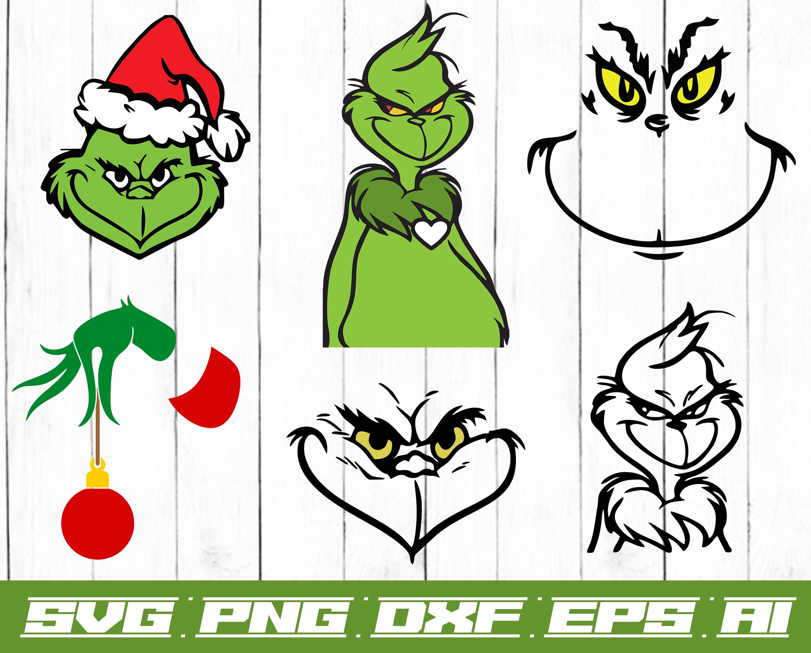 Grinch SVG, PNG, DXF, EPS, AI, Grinch face SVG, Grinch Cut files, Grinch vector, Grinch cricut ...