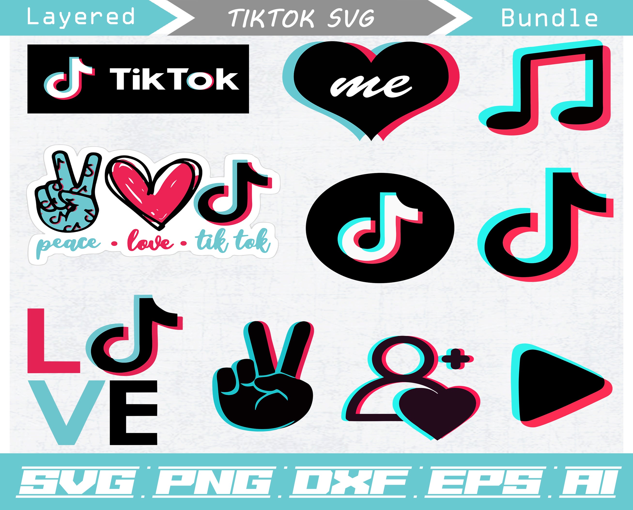 Tik Tok SVG, PNG, DXF, EPS, AI, Tik Tok Cut files, Tik Tok vector, Tik ...