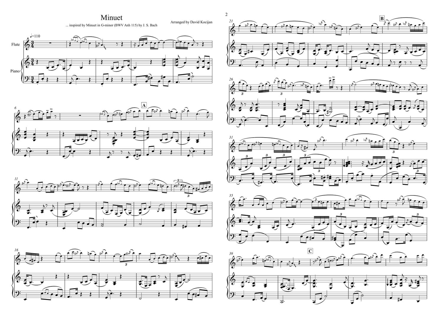 Bach: Minuet in G-minor, BWV Anh 115 (flute & piano) SHEET MUSIC and BACKING TRACK - Payhip