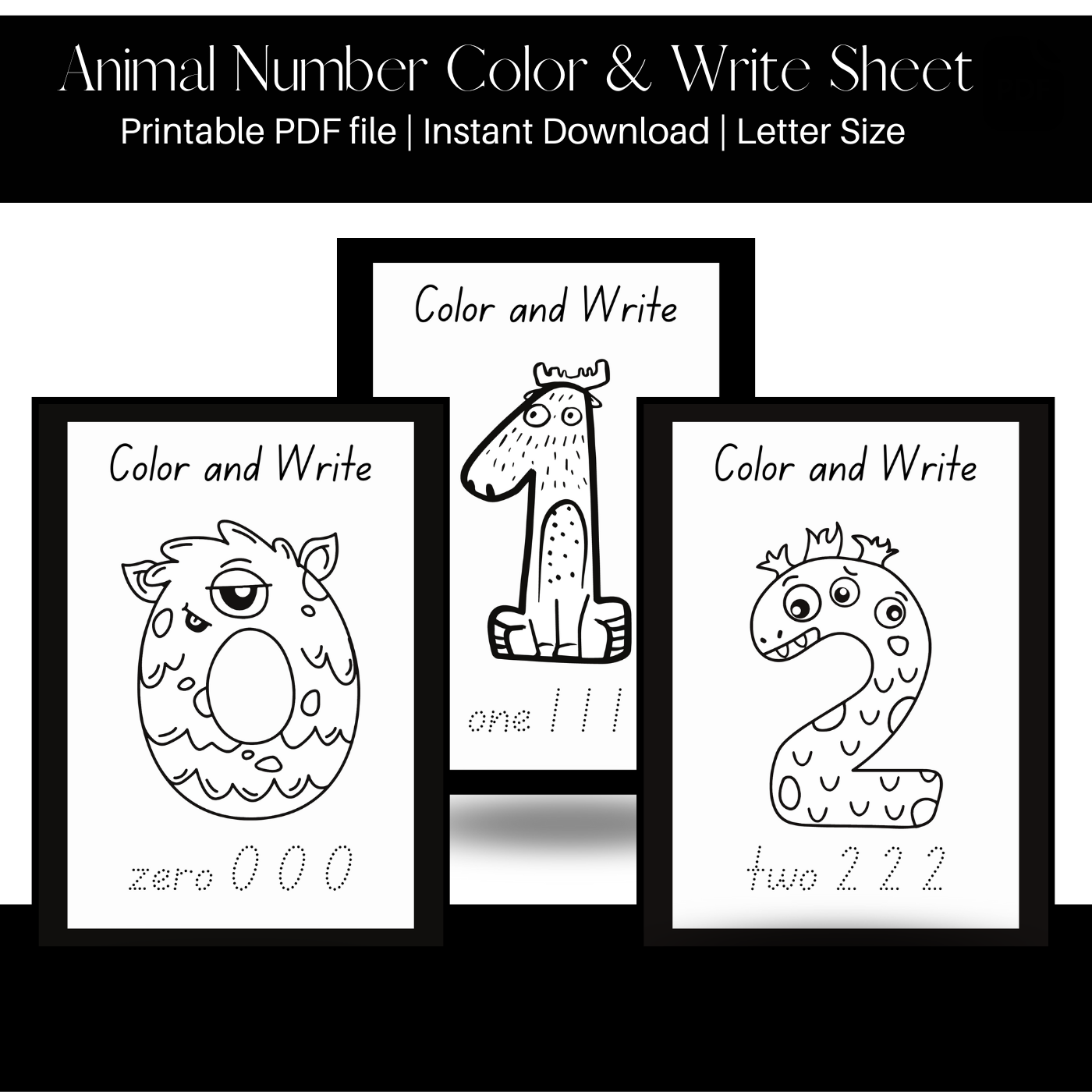 Animal Number Worksheet (Color & Write) 0-9 - Payhip