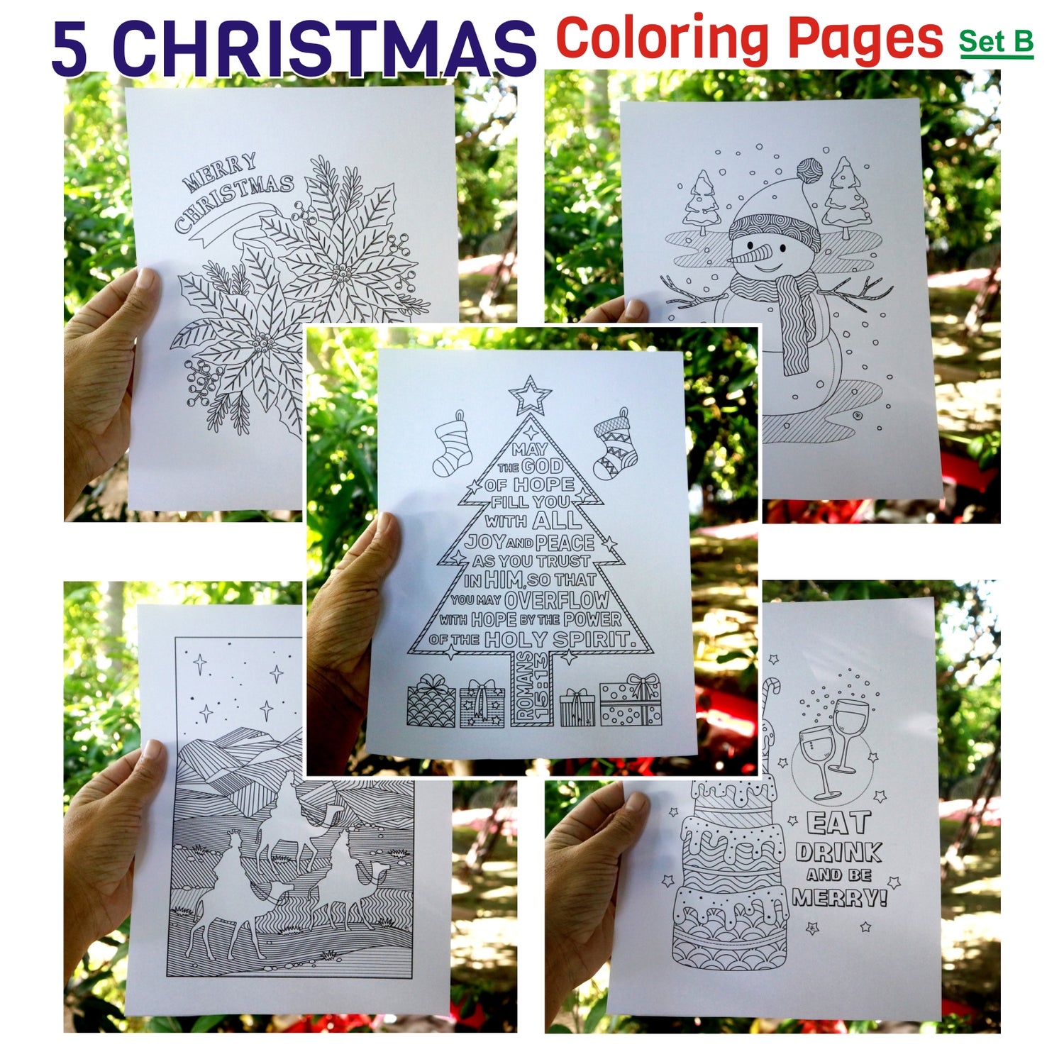 5 Christmas Coloring Pages Set B - Payhip