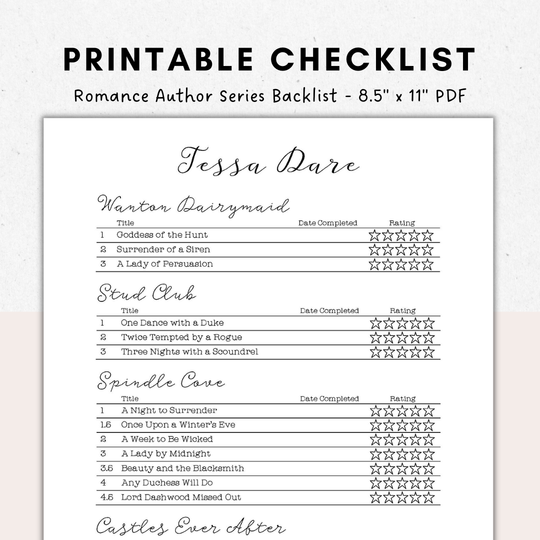 Printable Reading Checklist - Tessa Dare - Payhip