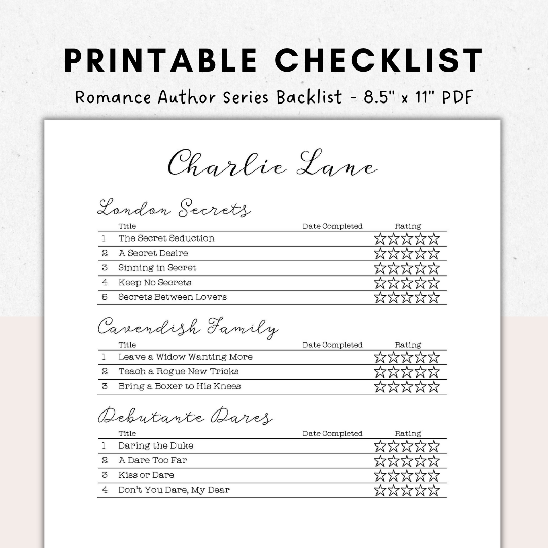 Printable Reading Checklist - Elisa Braden - Payhip