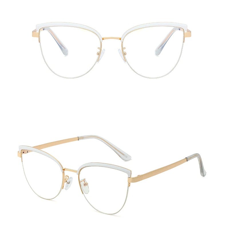 Vintage Cat Eye Anti-blue Light Metal Glasses Frames Women Spectacles Fashion Eyewear Eyeglasses ...