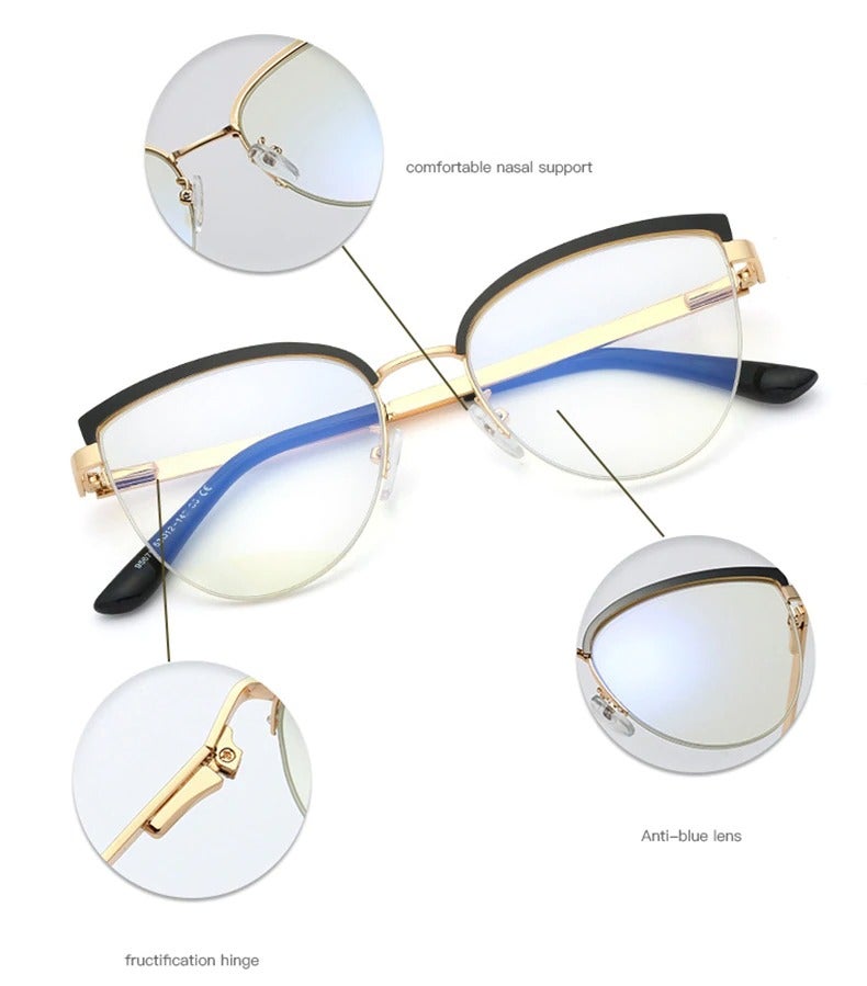 Vintage Cat Eye Anti-blue Light Metal Glasses Frames Women Spectacles Fashion Eyewear Eyeglasses ...