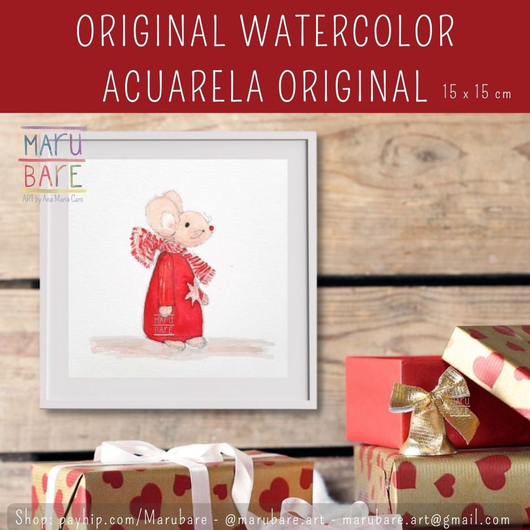 Original watercolor - "Cute mouse for Christmas" - Payhip