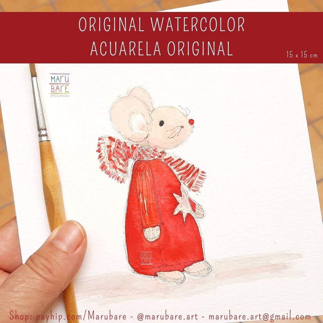 Original watercolor - "Cute mouse for Christmas" - Payhip