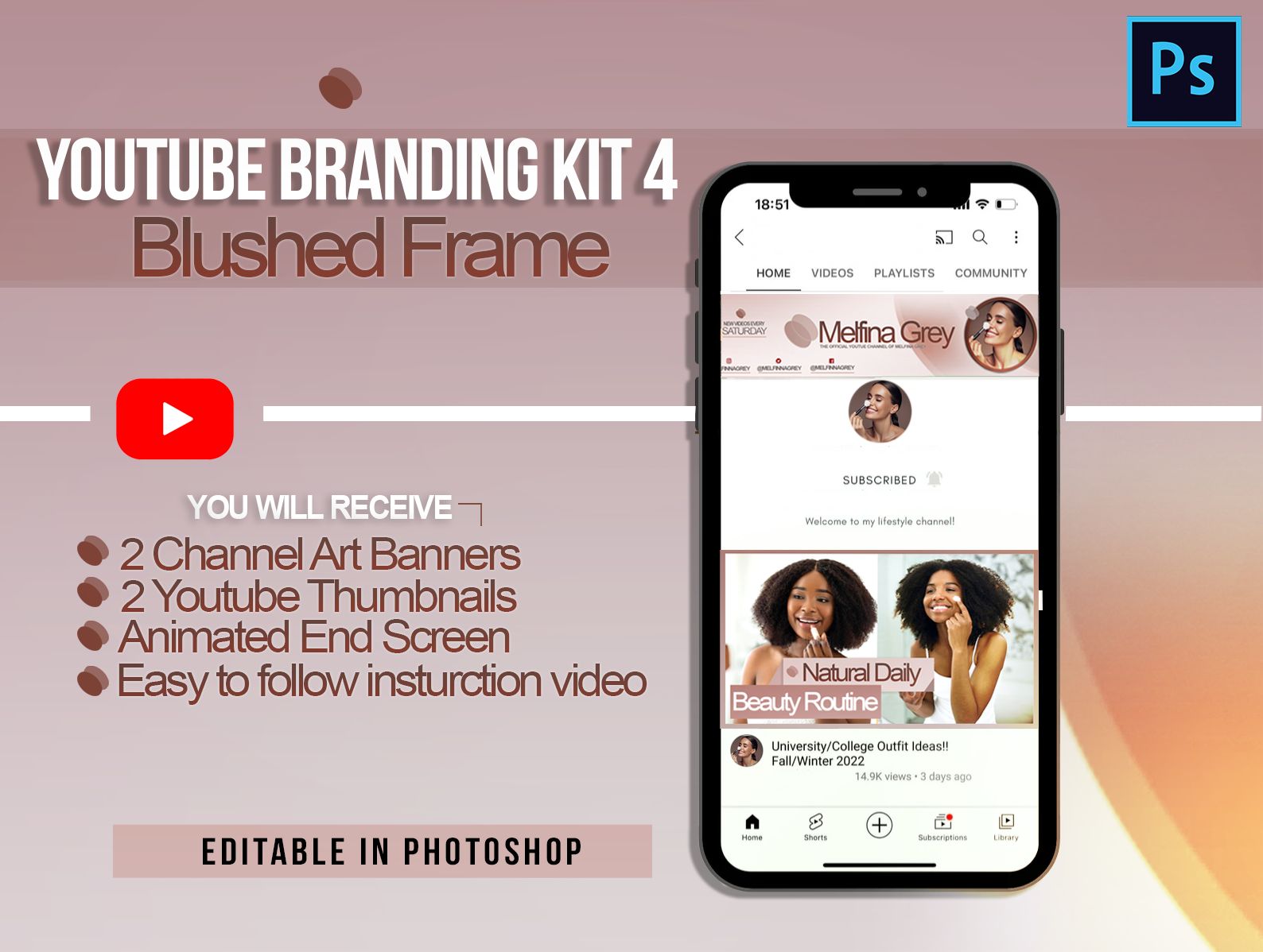 Youtube Branding Kit 4 - "Blushed Frame" - Payhip