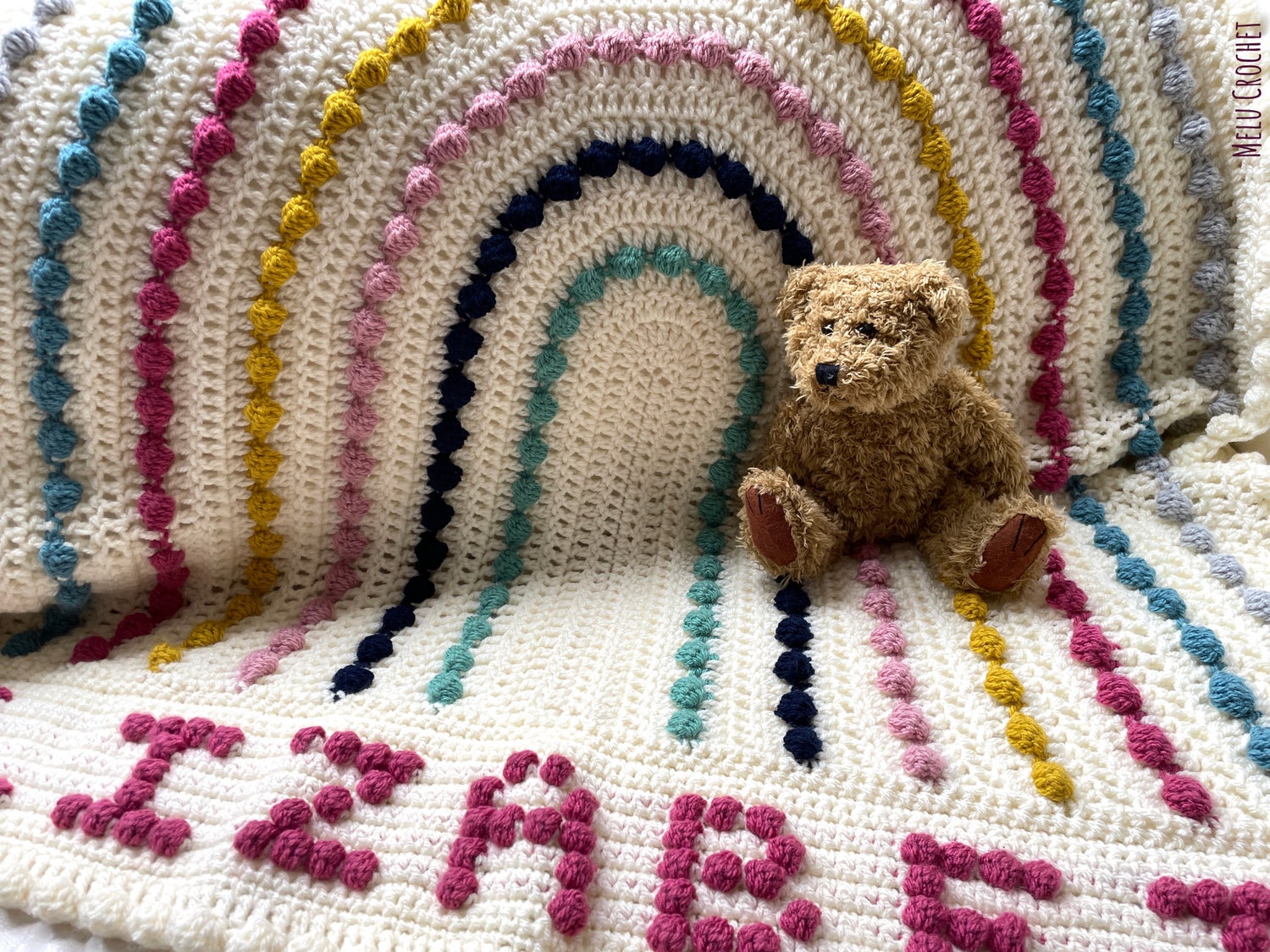 Rainbow Bobble Name Blanket Pattern by Melu Crochet -Customisable Rainbow blanket - Create a ...