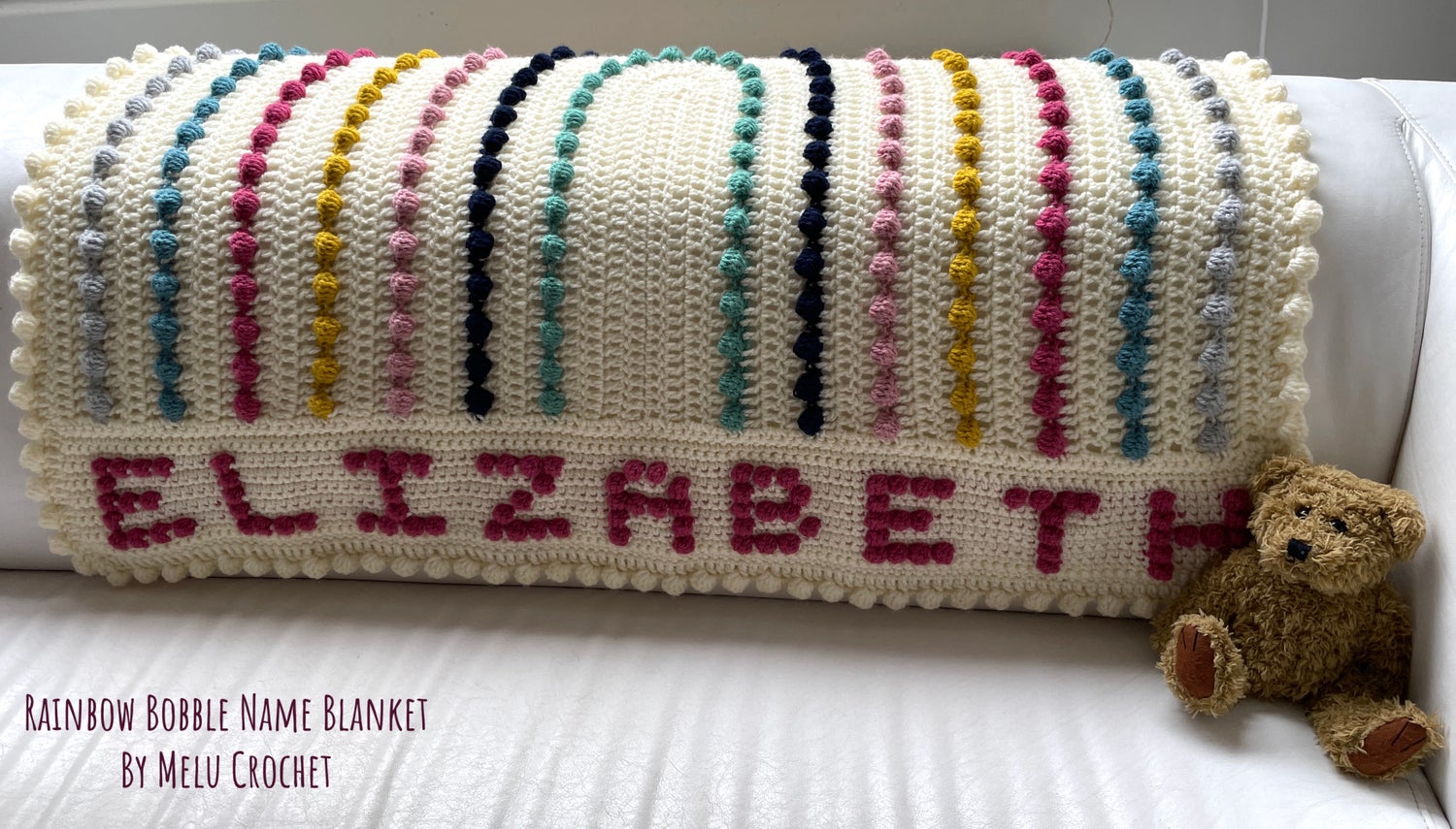 Rainbow Bobble Name Blanket Pattern by Melu Crochet -Customisable Rainbow blanket - Create a ...