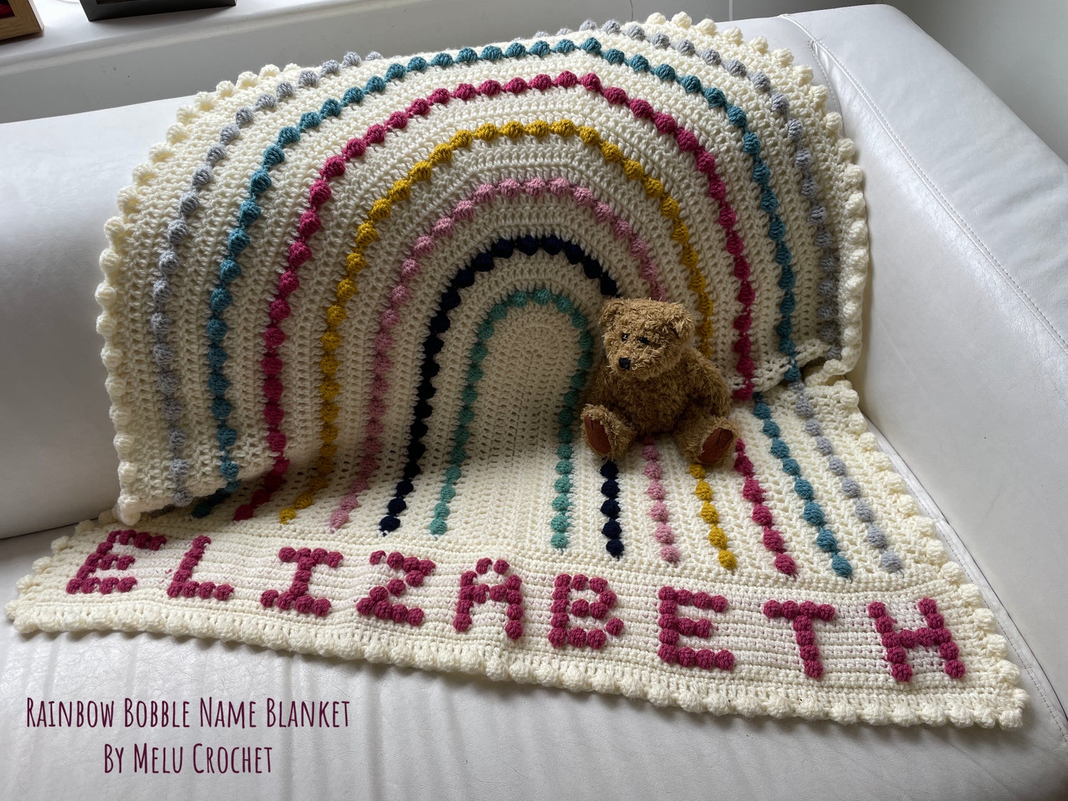 Rainbow Bobble Name Blanket Pattern by Melu Crochet -Customisable Rainbow blanket - Create a ...