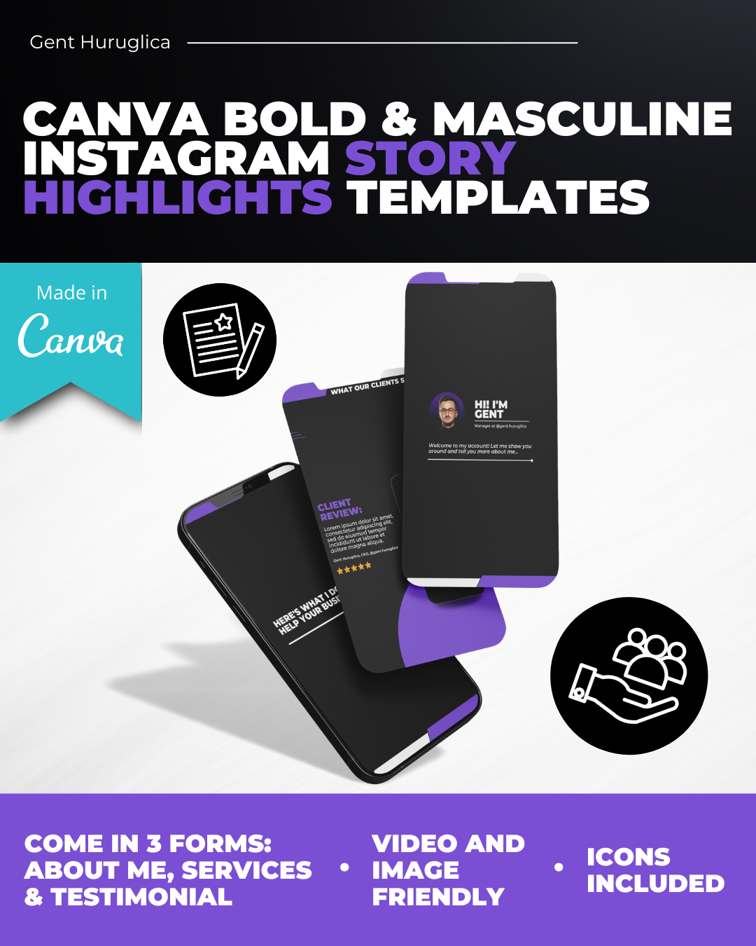 Canva Bold & Masculine IG Story Highlights Templates - Payhip