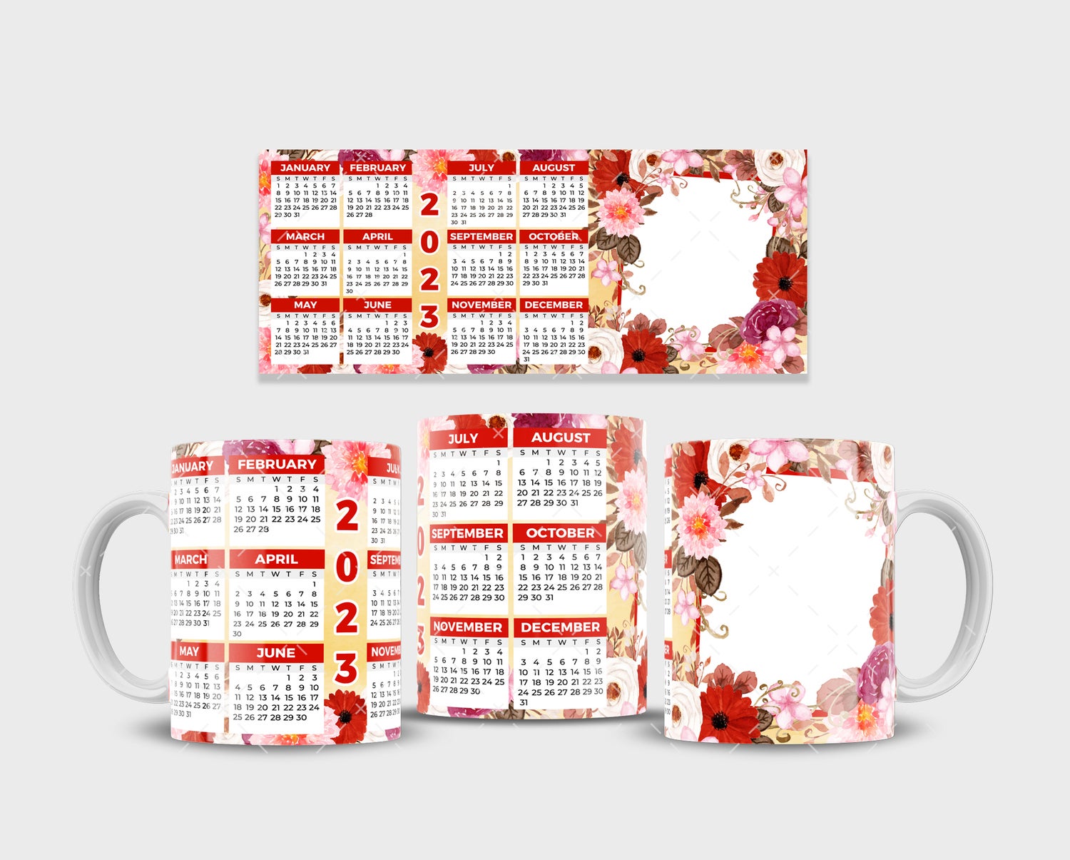 2023 Watercolor Floral Calendar Mug Set - Payhip