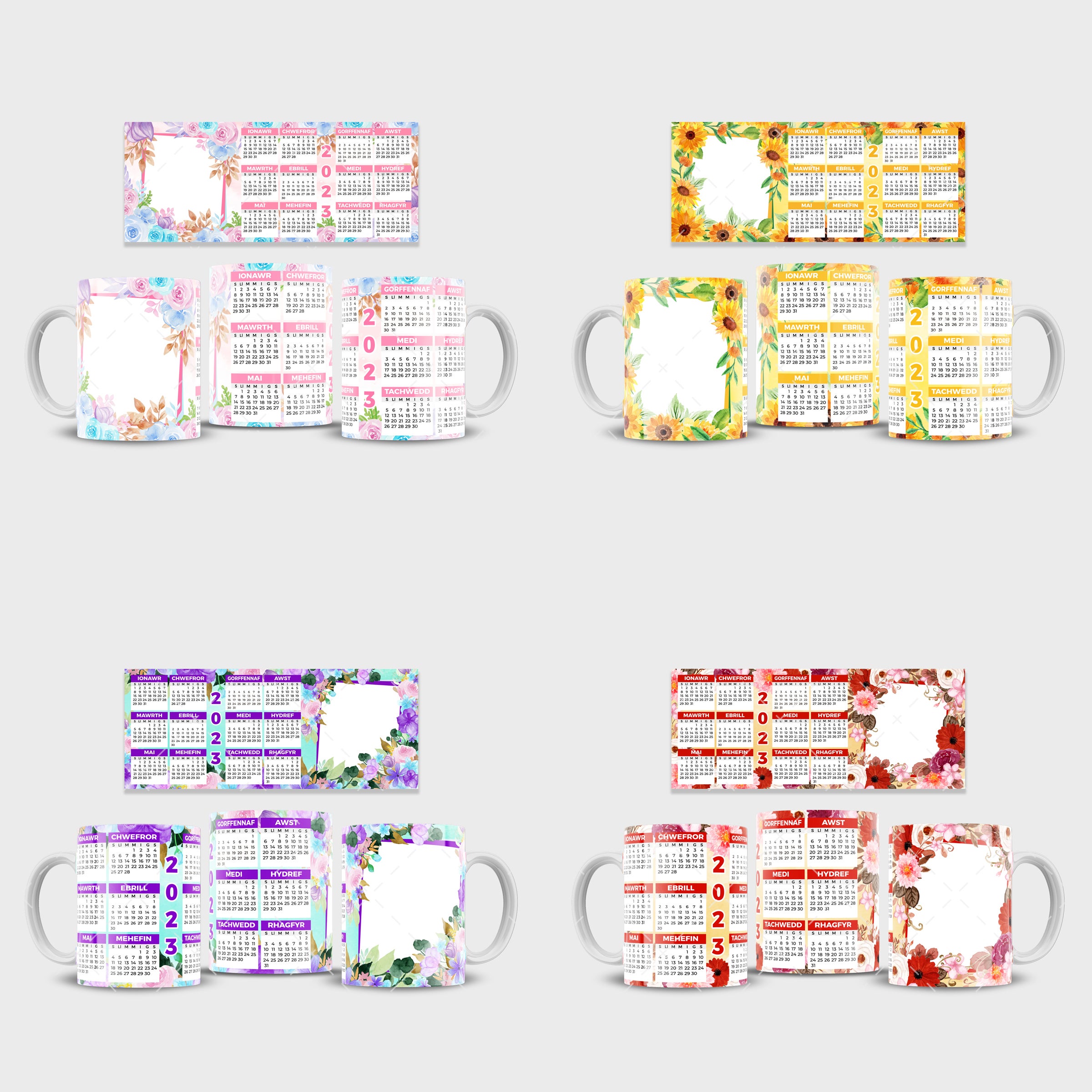 2023 Watercolor Floral Calendar Mug Set (Welsh Version) - Payhip