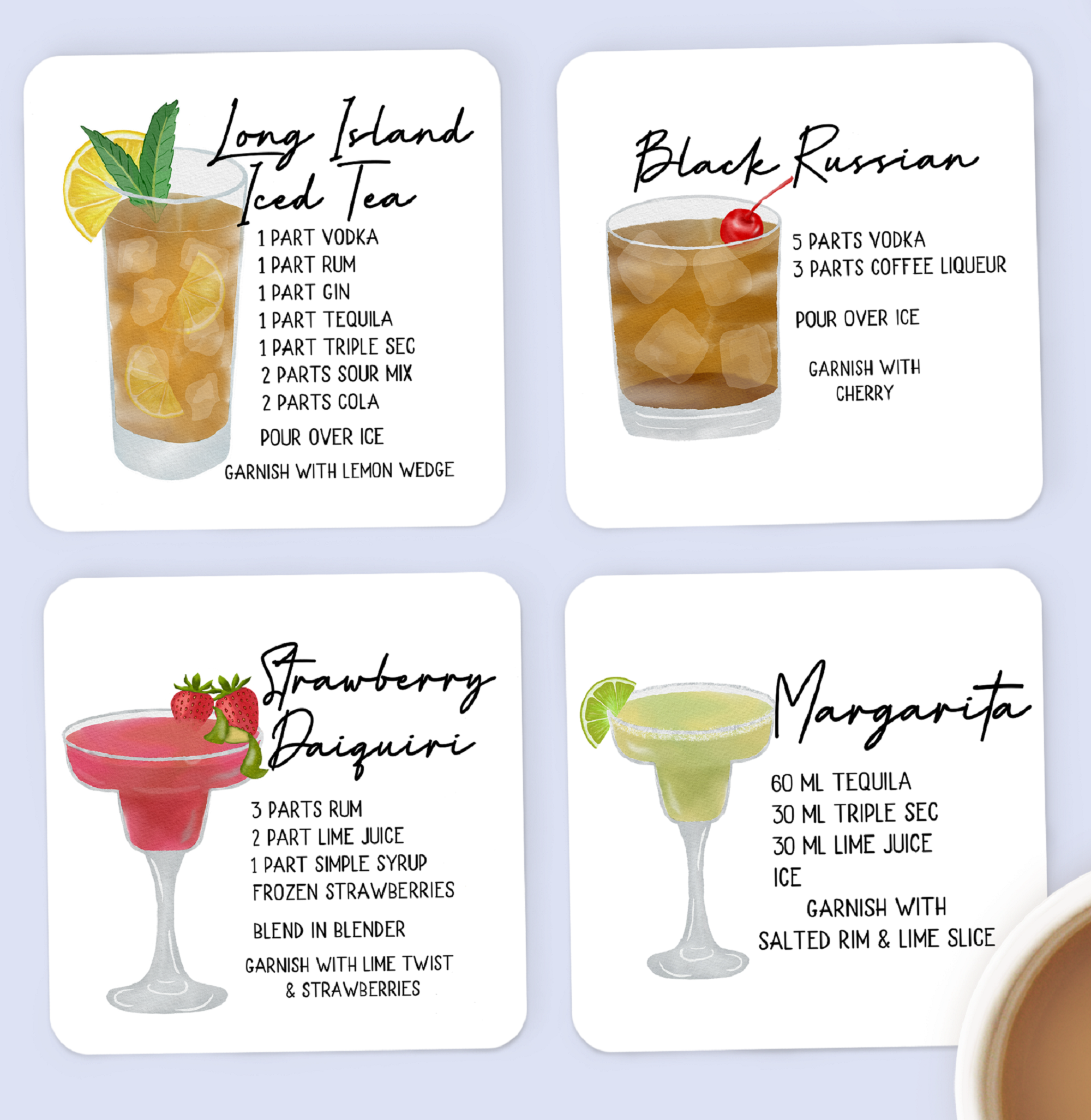 Set of 4 Cocktail Recipes Coasters - Payhip