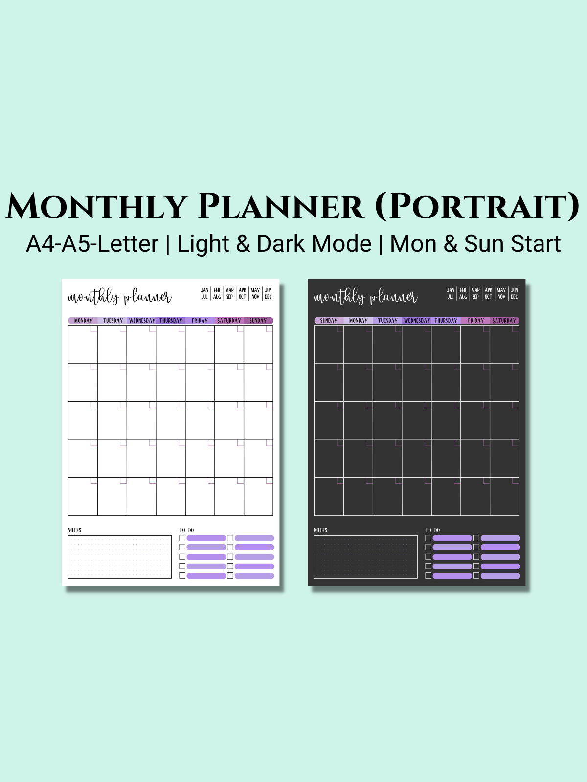 Undated Monthly Printable Planner -Portrait- (Purple) - Payhip