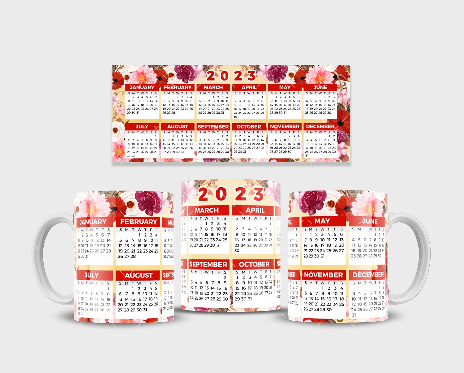 2023 Watercolor Floral Calendar Mug Set (Ver 2) - Payhip
