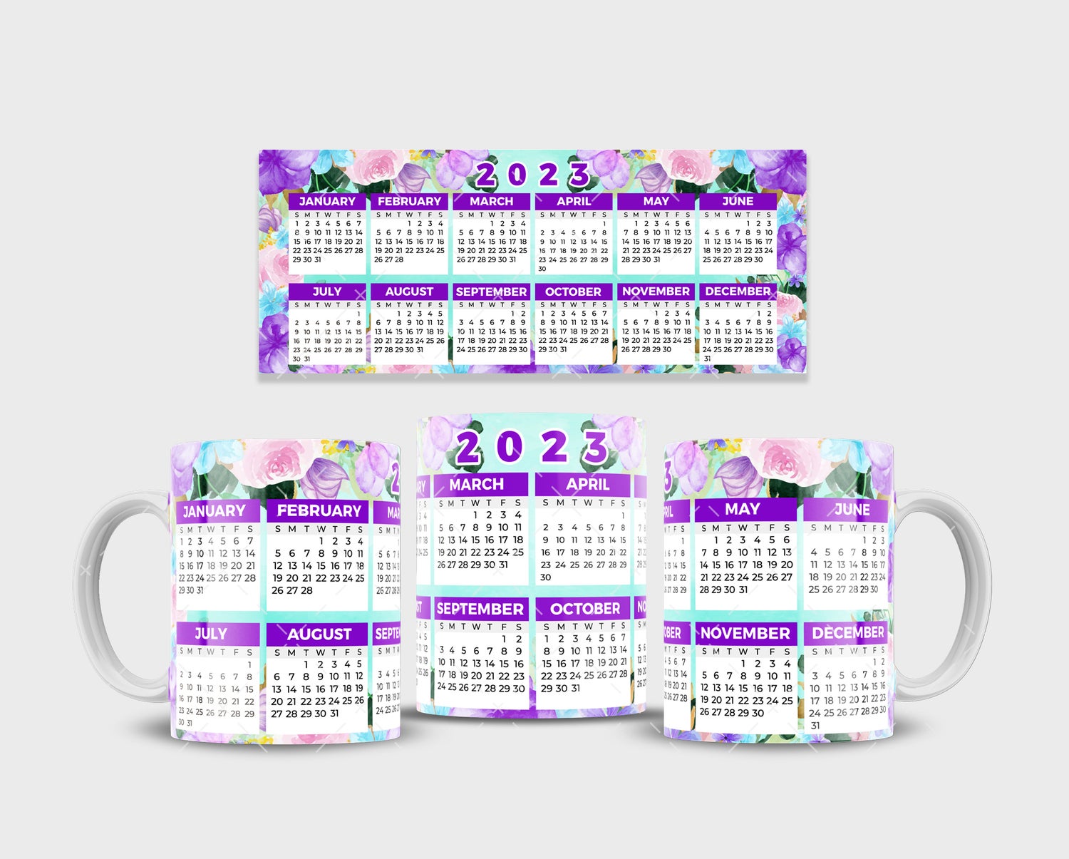 2023 Watercolor Floral Calendar Mug Set (Ver 2) - Payhip