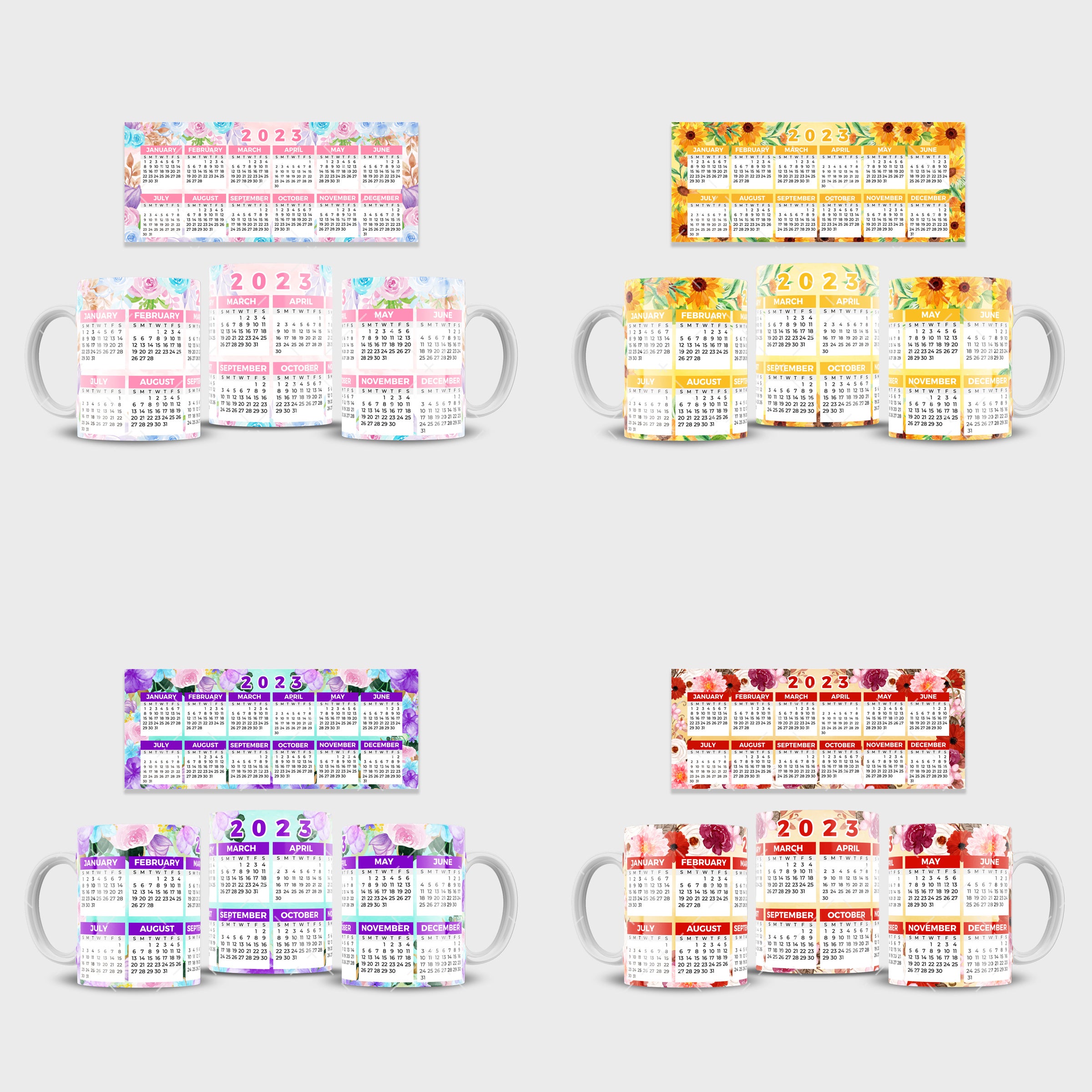 2023 Watercolor Floral Calendar Mug Set (Ver 2) - Payhip