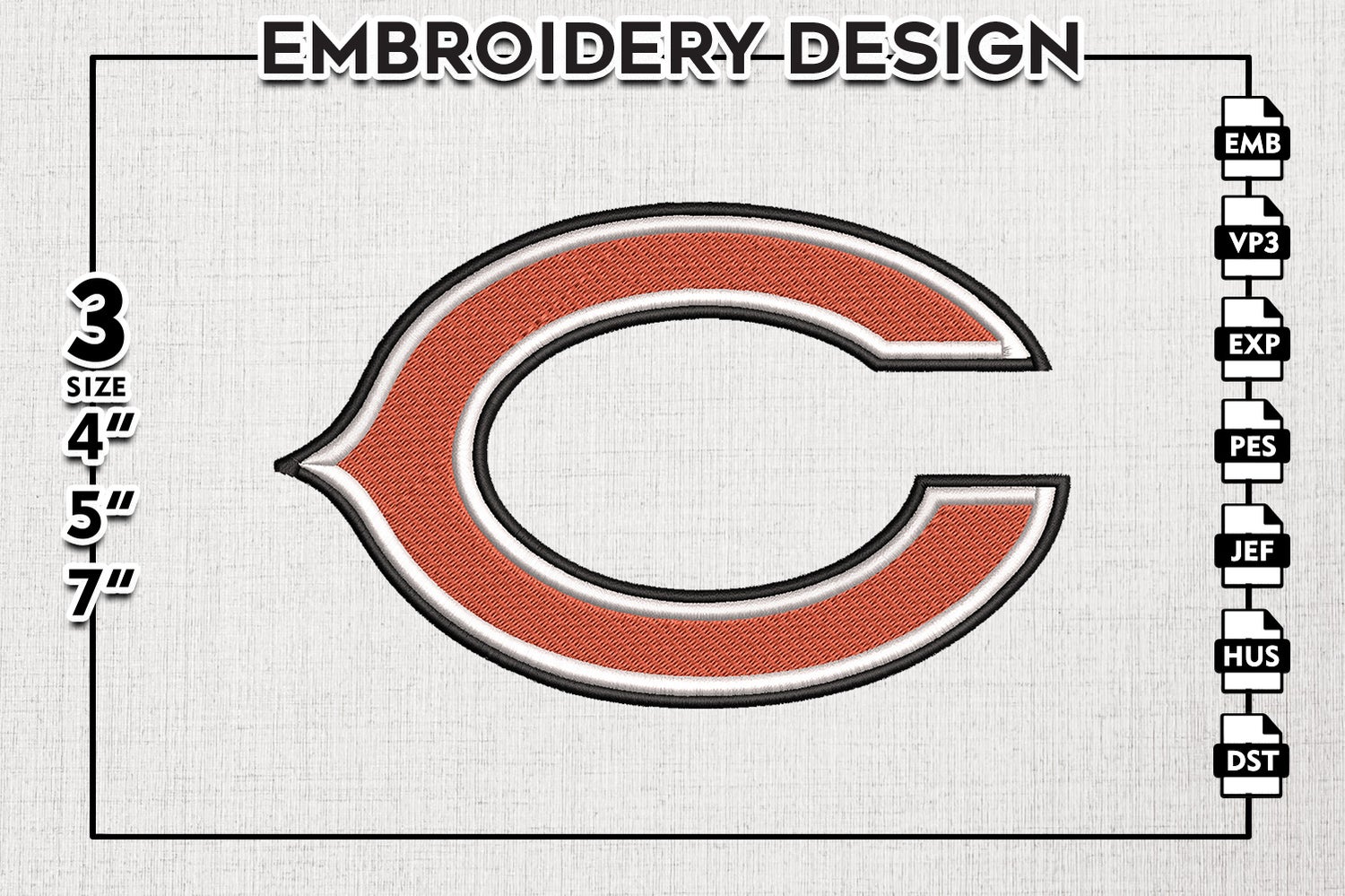 Chicago NFL Logo Embroidery Designs, Chicago-Bears Football Embroidery ...