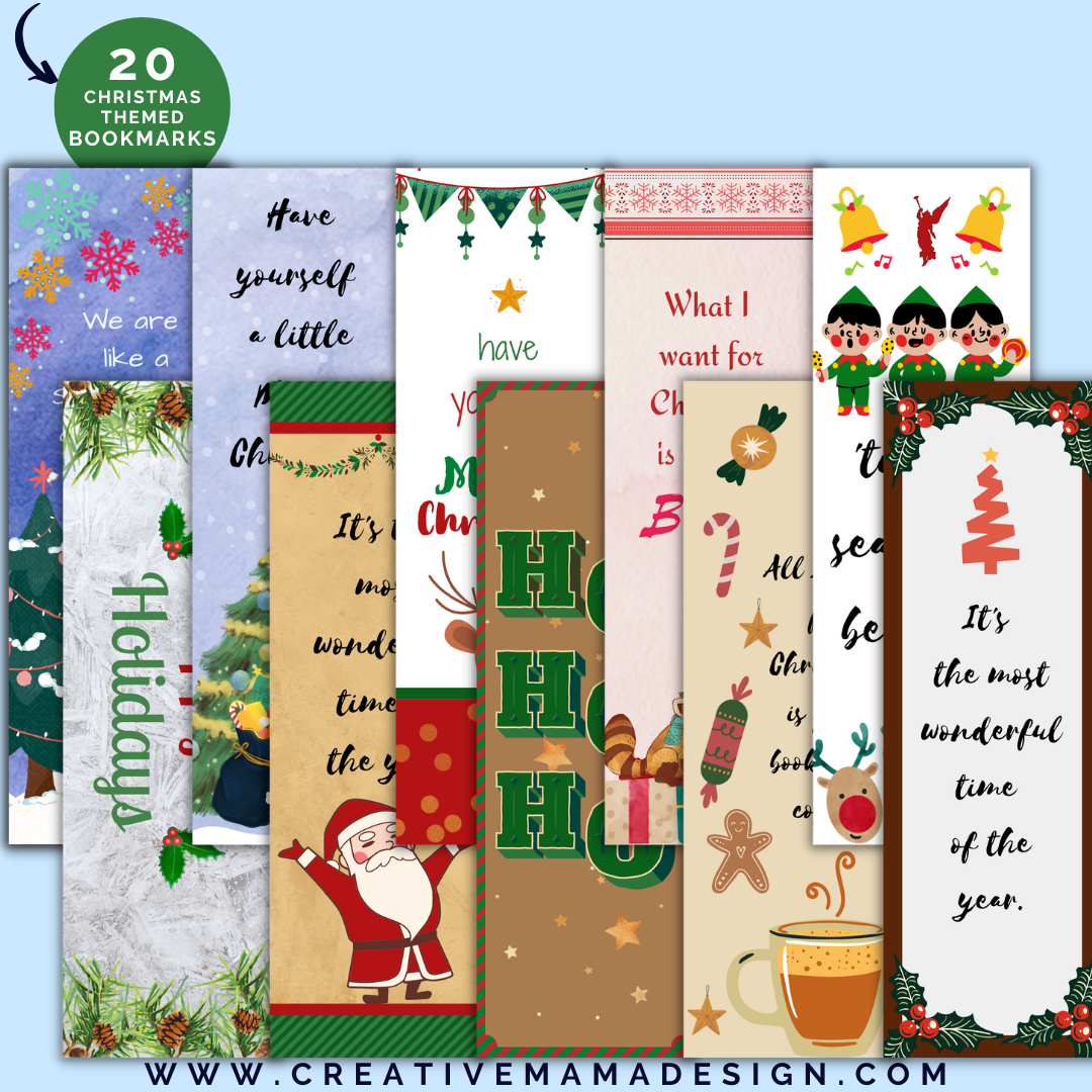 20 Christmas Themed Bookmarks - PRODUCT 182 - Commercial Use Included ...