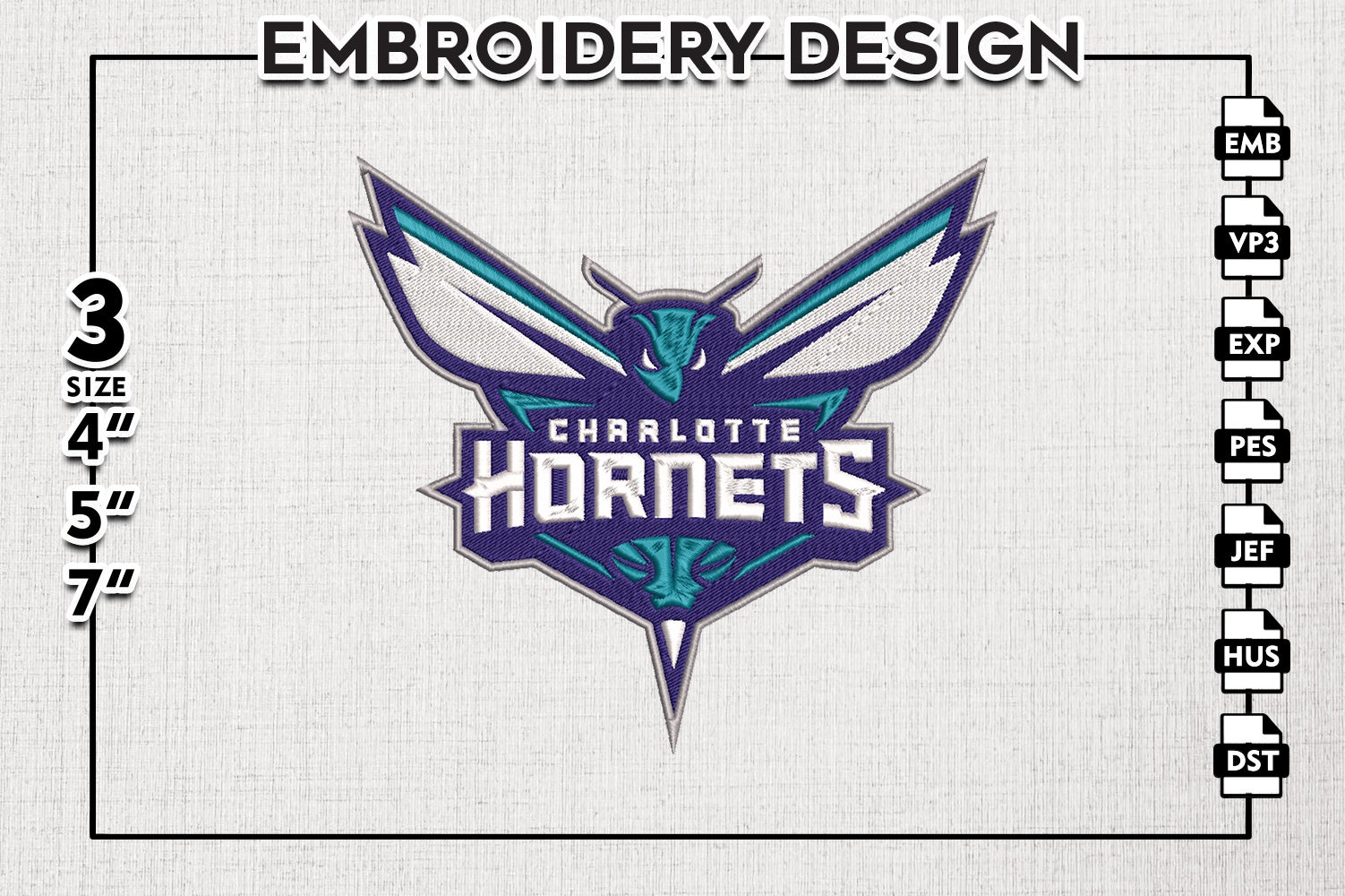 Charlotte-Hornets Basketball Team Embroidery Design, Charlotte-Hornets ...