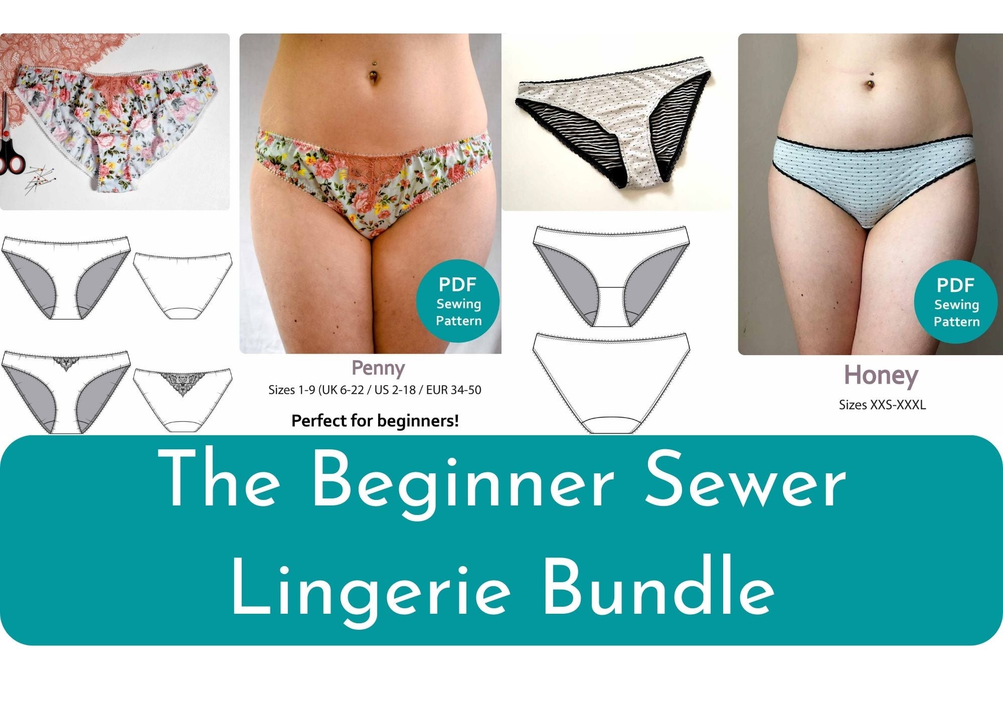 The Beginner Sewer Lingerie Bundle includes the Penny Knicker and Honey Knicker Sewing Pattern ...