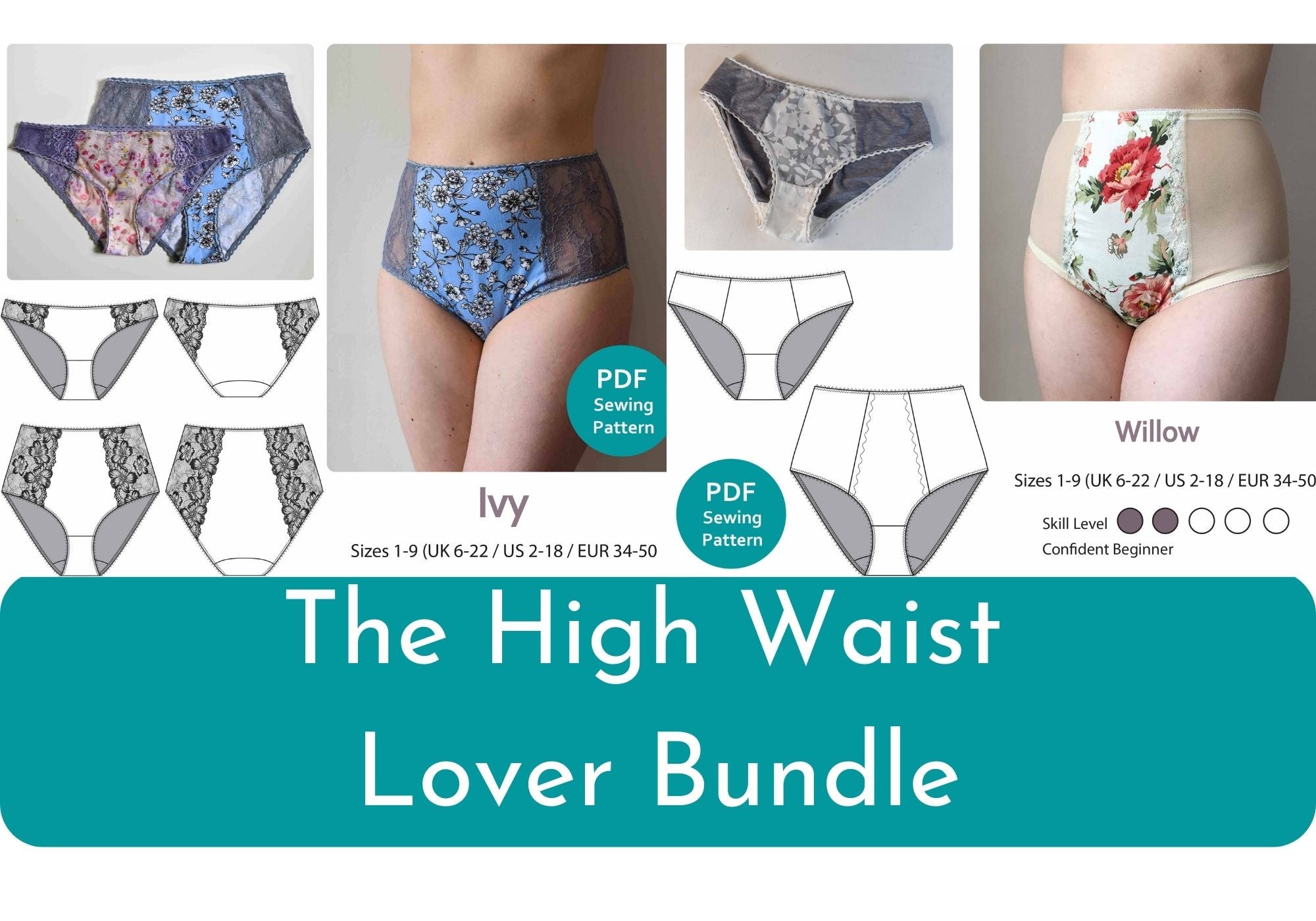 The High Waist Lover Bundle includes the Ivy and Willow Knicker Sewing Pattern - Payhip
