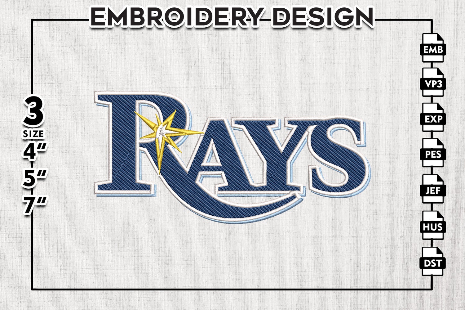 Tampa-Bay Rays Embroidery Design, Rays Baseball Team Embroidery files ...