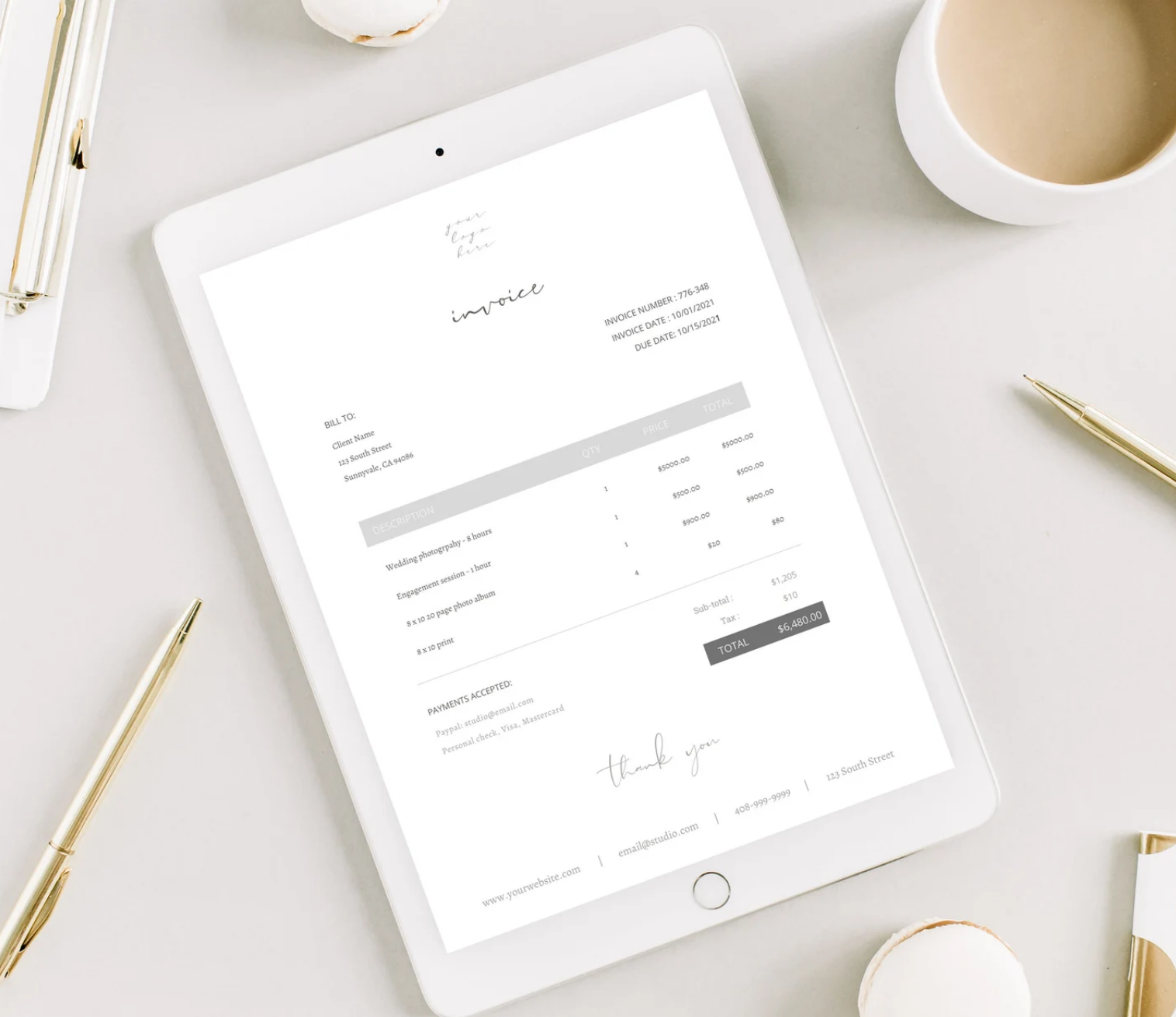 Invoice Template Minimalist with Calligraphy - Canva Template No Photoshop - Payhip