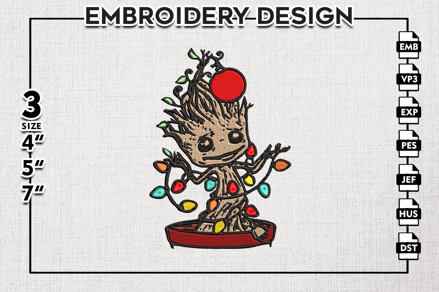 Baby Groot Christmas Embroidery Files, Holiday, Christmas Embroidery ...