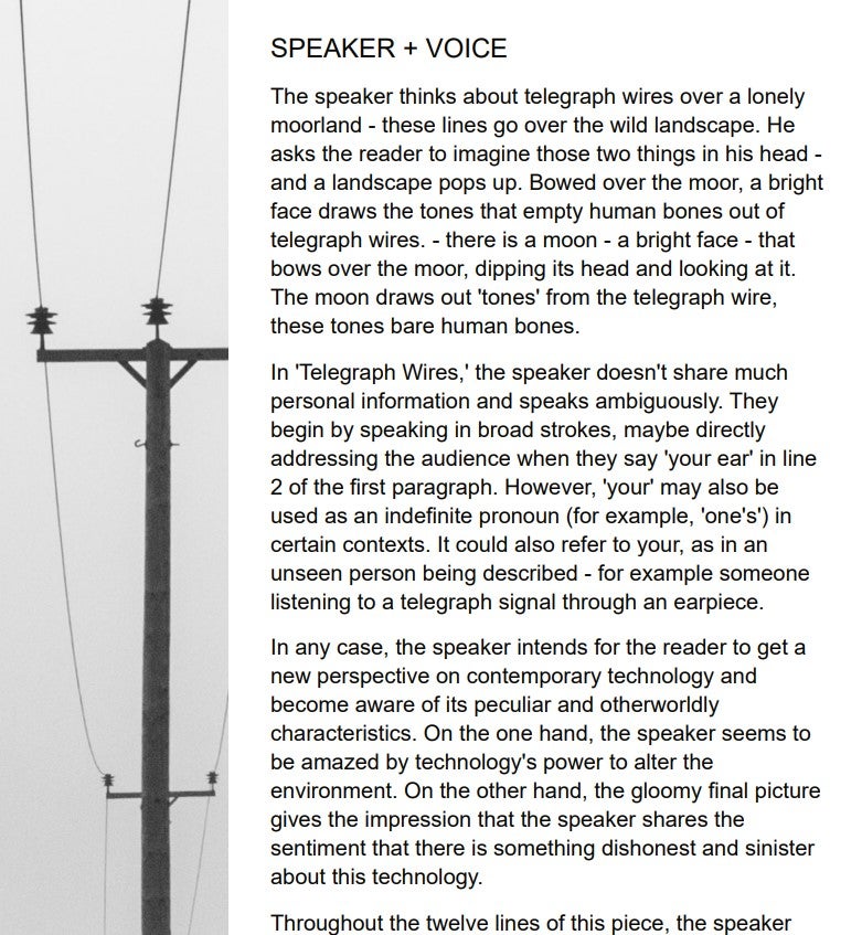 'Telegraph Wires' by Ted Hughes - Study Guide - Payhip