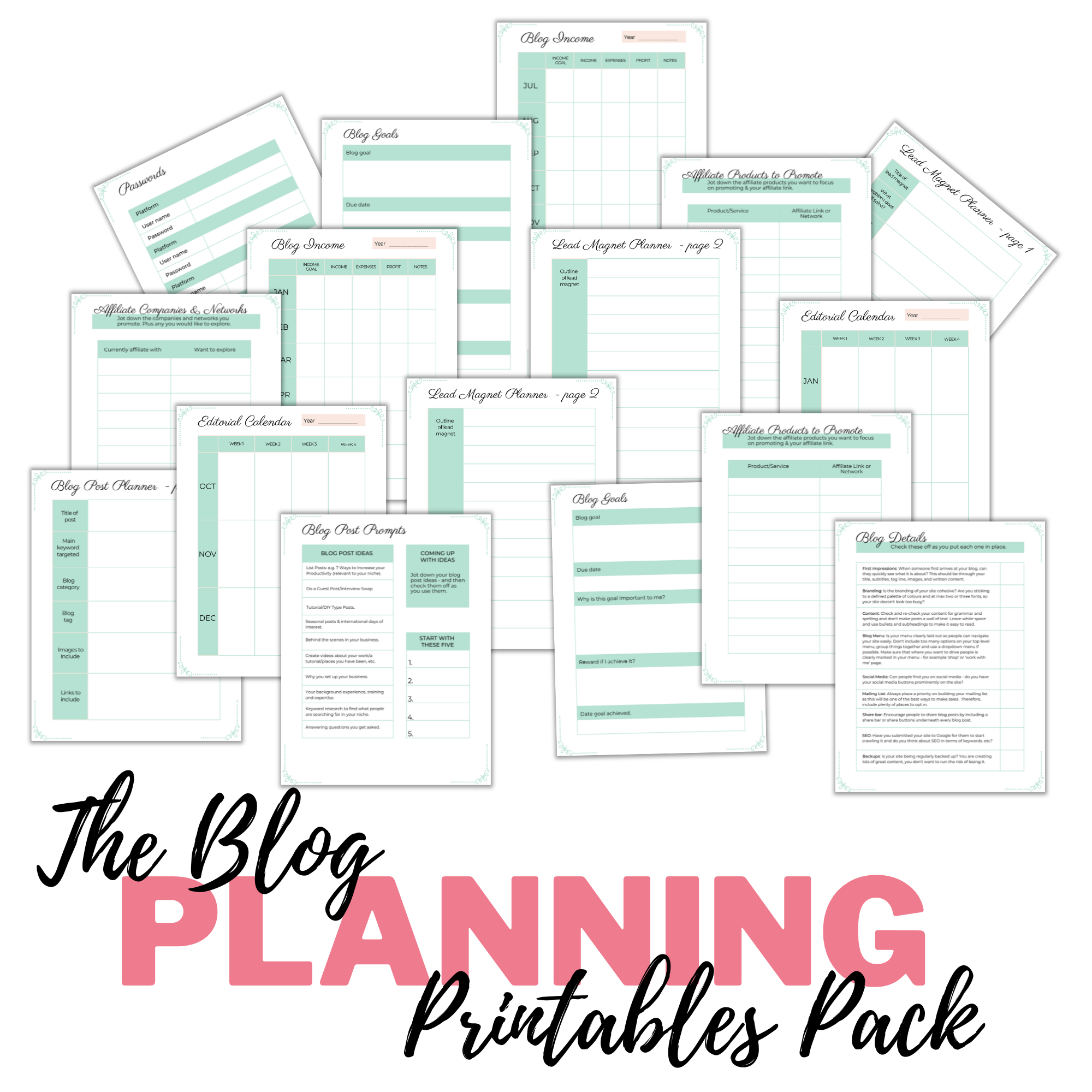 Blog Planning Printables Pack, Soft Green - Payhip