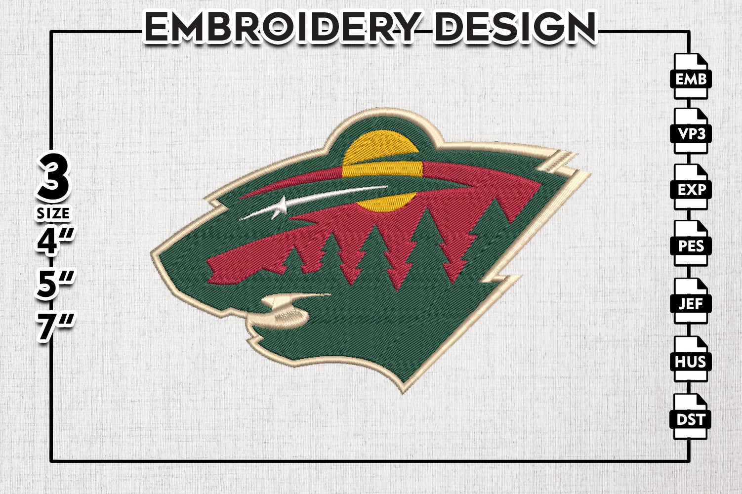 Minnesota-Wild Embroidery file, N H L teams Embroidery Designs, Hockey ...