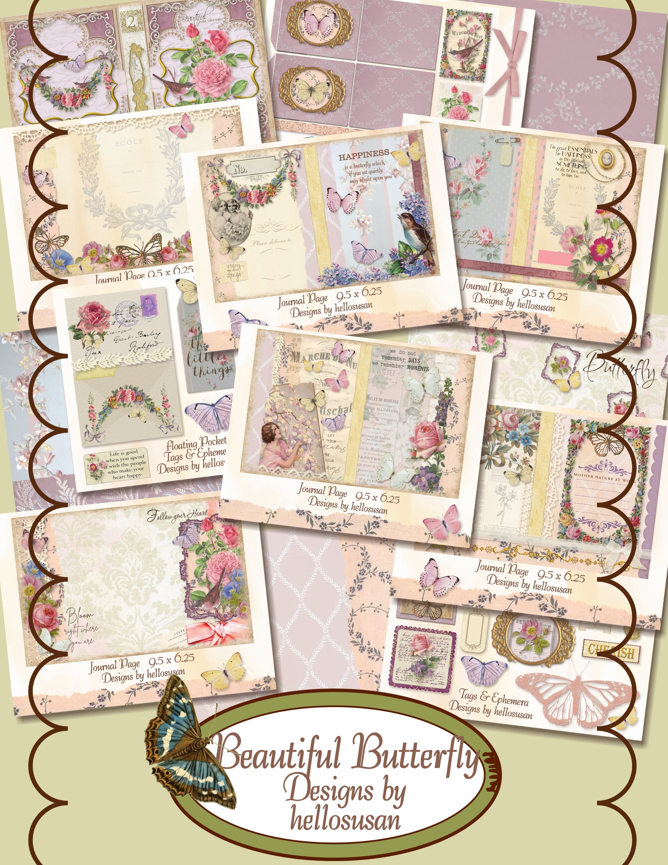 Beautiful Butterfly Folio Vintage Journal Digital Kit - Payhip